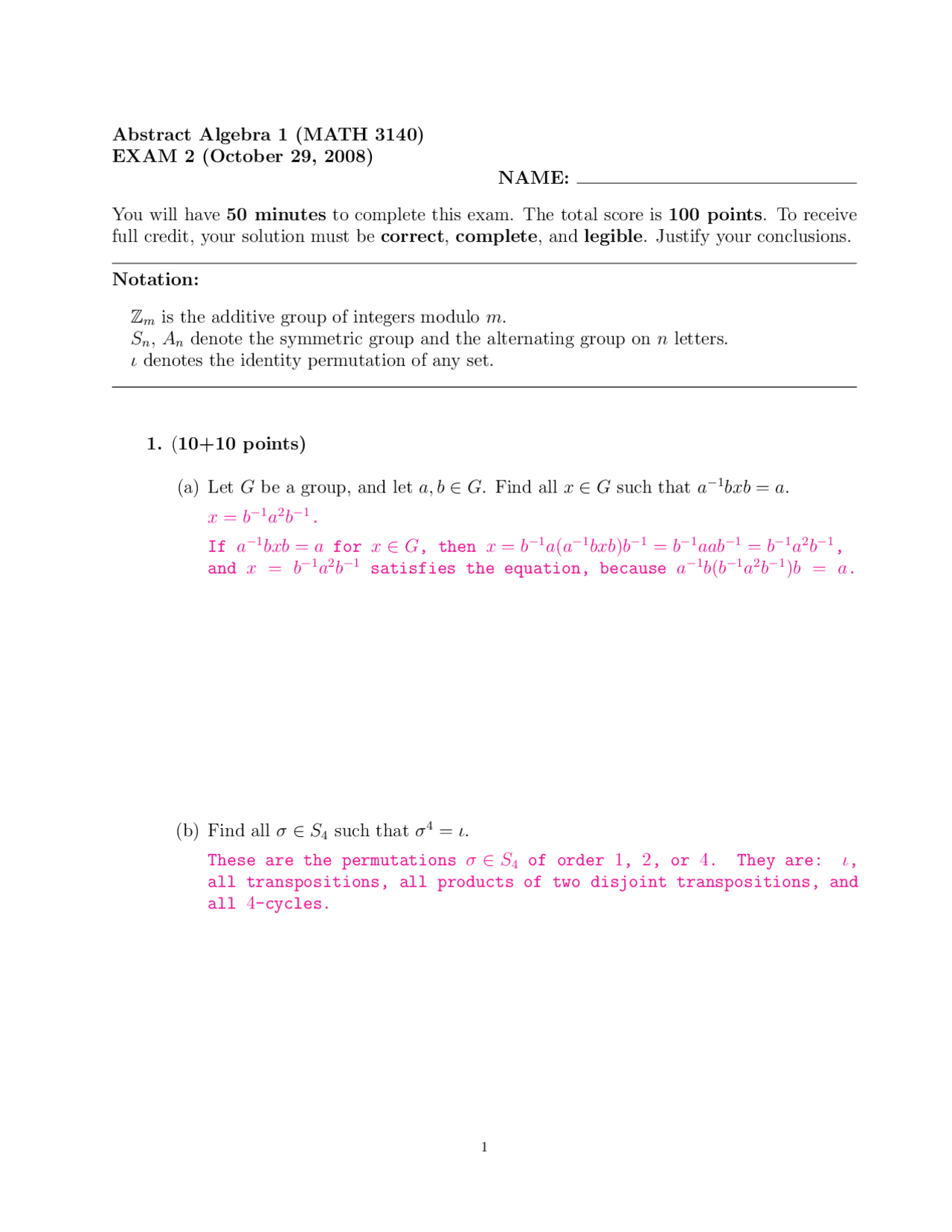 4 Solved Problems on Homomorphisms Theorem - Exam 2 | MATH 3140 - Docsity