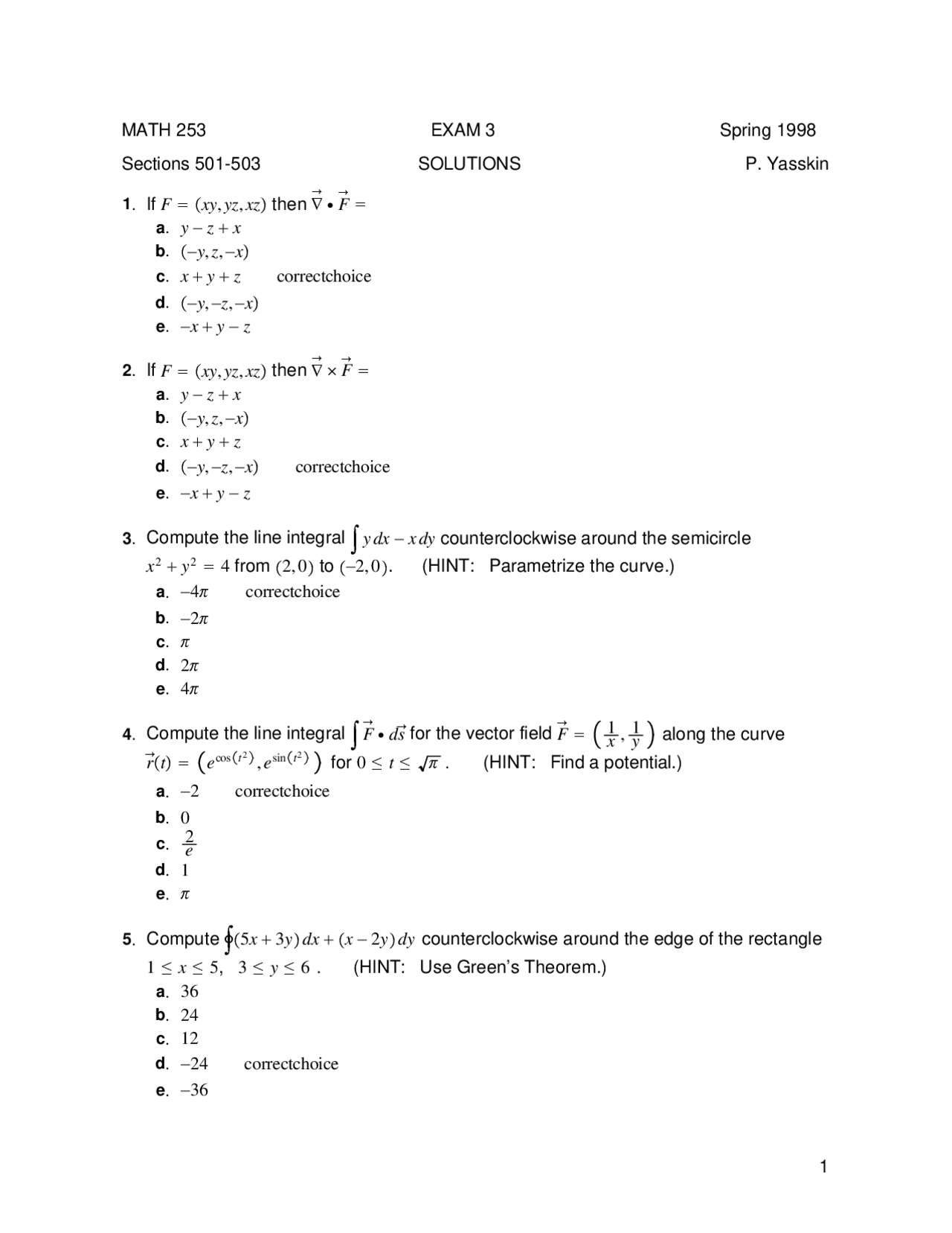 10 Questions With Solution Of Engineering Math Iii Exam 3 Math 253