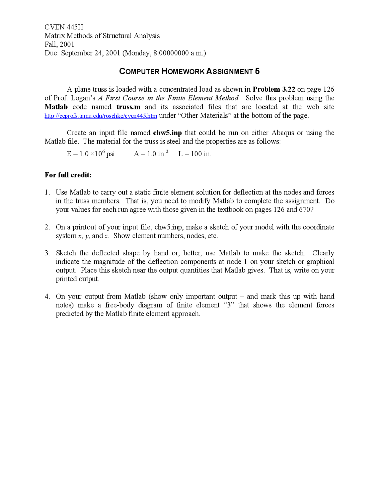 Matrix Method Of Structural Analysis Assignment 5 Cven 445 Docsity