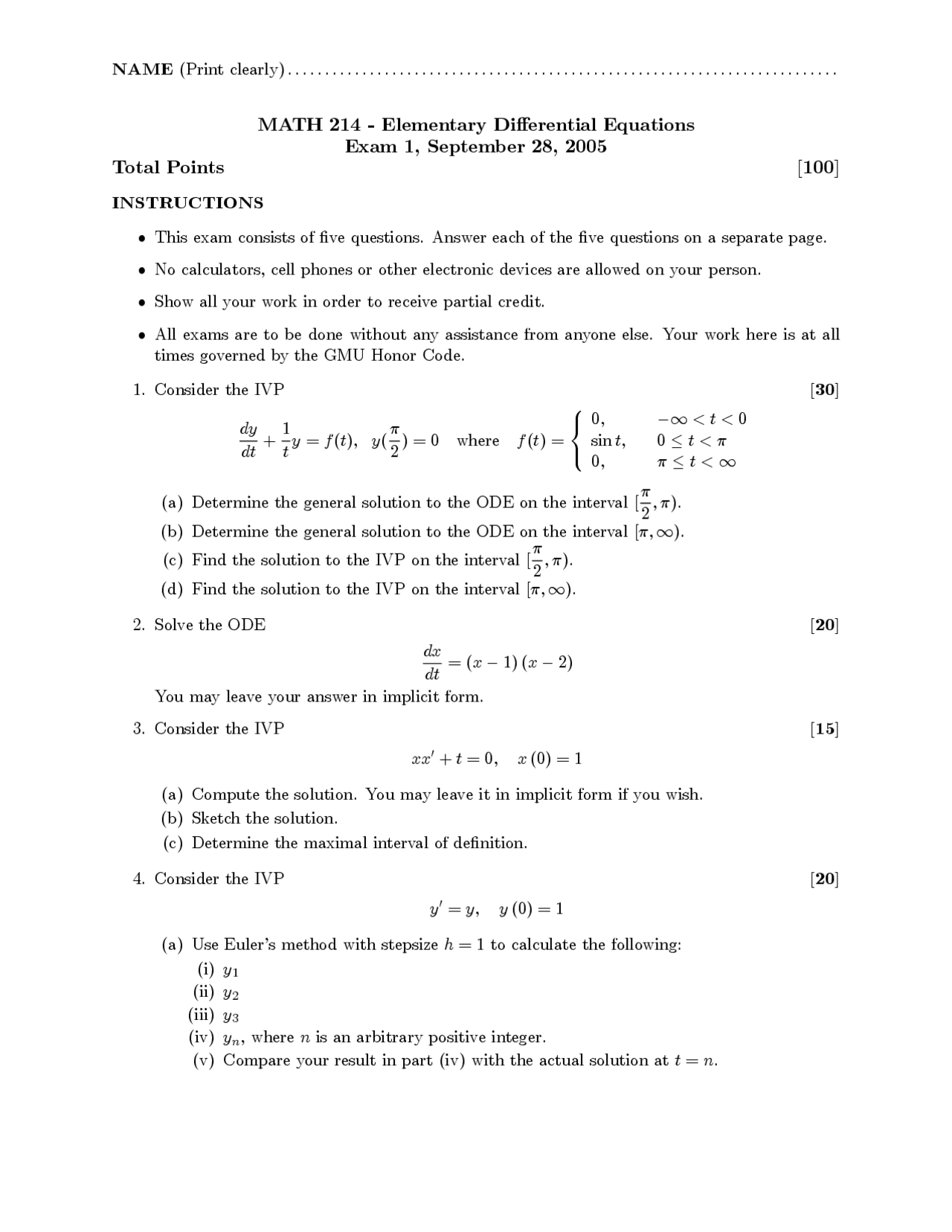 Old Exam Questions | Elementary Differential Equations 2005 | MATH 214 ...