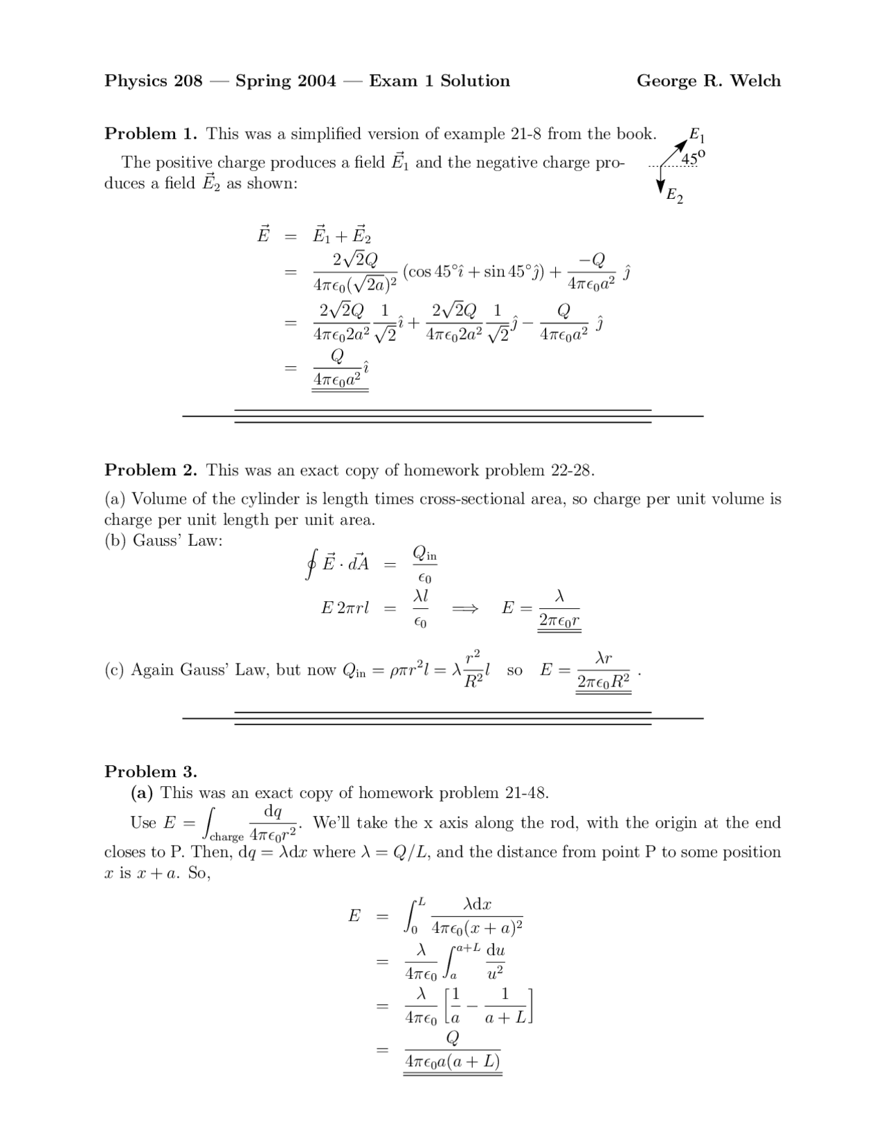 5 Problems With Solutions Electricity And Optics Examination 1