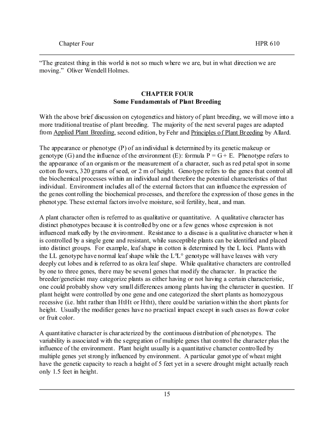 Notes On Some Fundamentals Of Plant Breeding Agro 610 Docsity