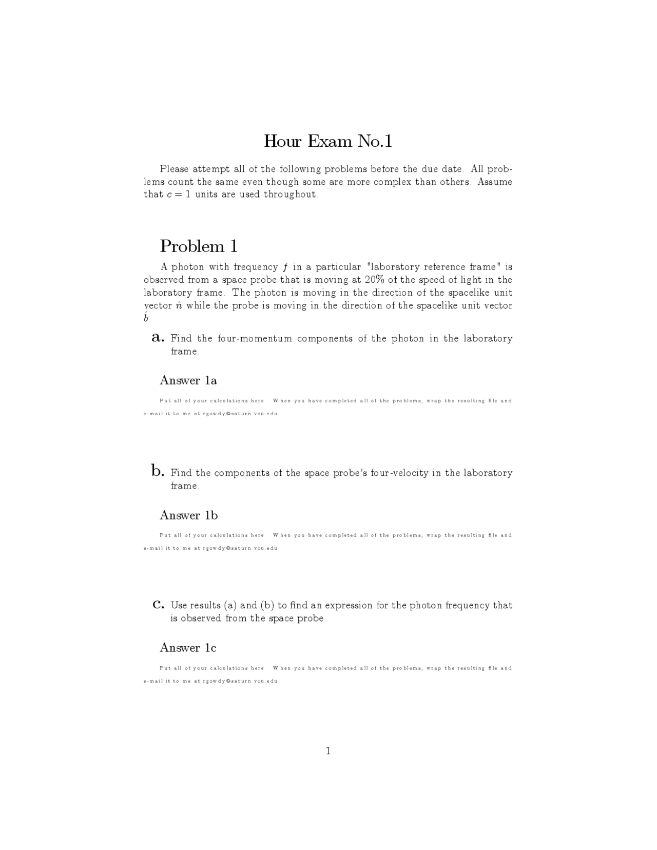 6 Problems on Laboratory Reference Frame - Exam 1 | PHYS 591 - Docsity