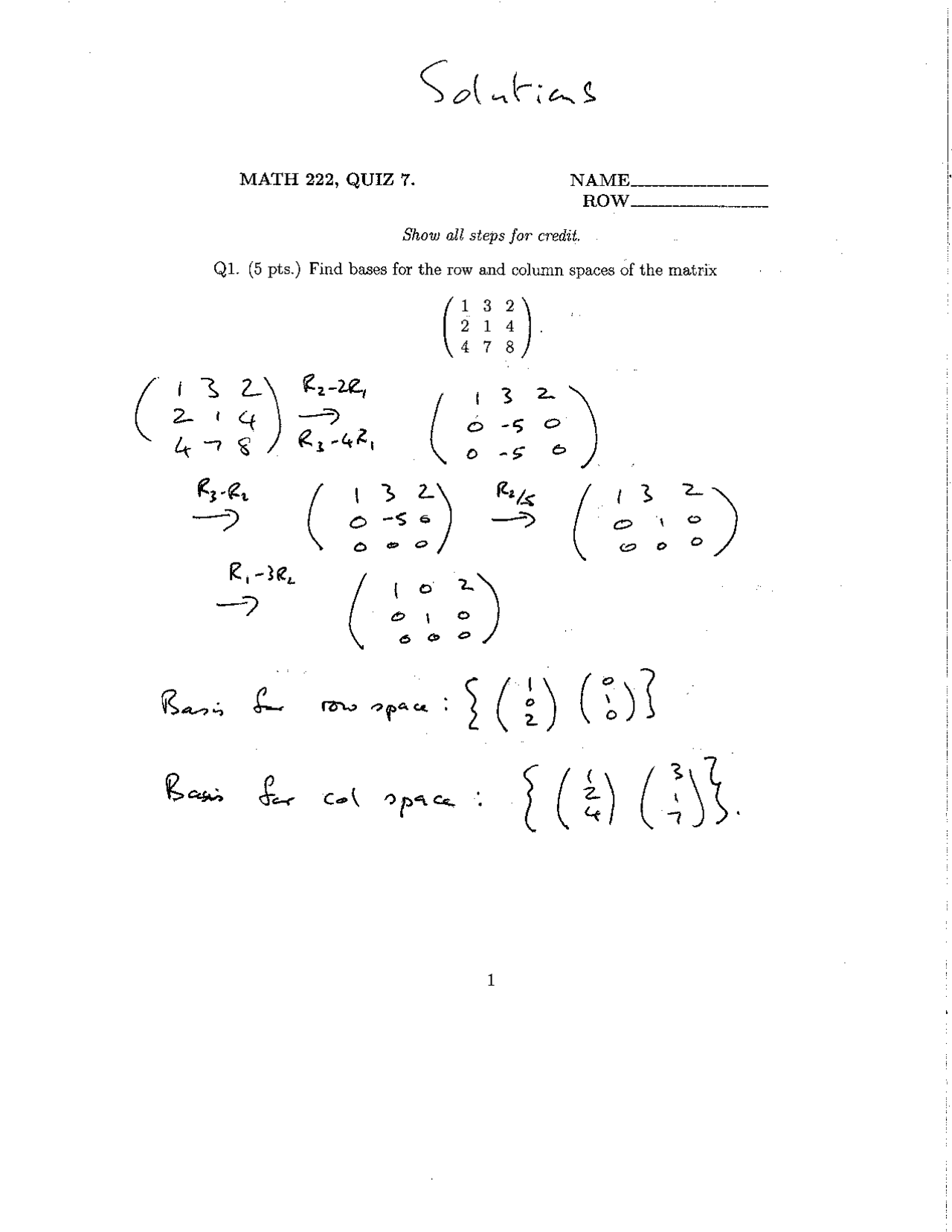 2 Questions With Solution Of Matrix Quiz 7 Math 222 Docsity