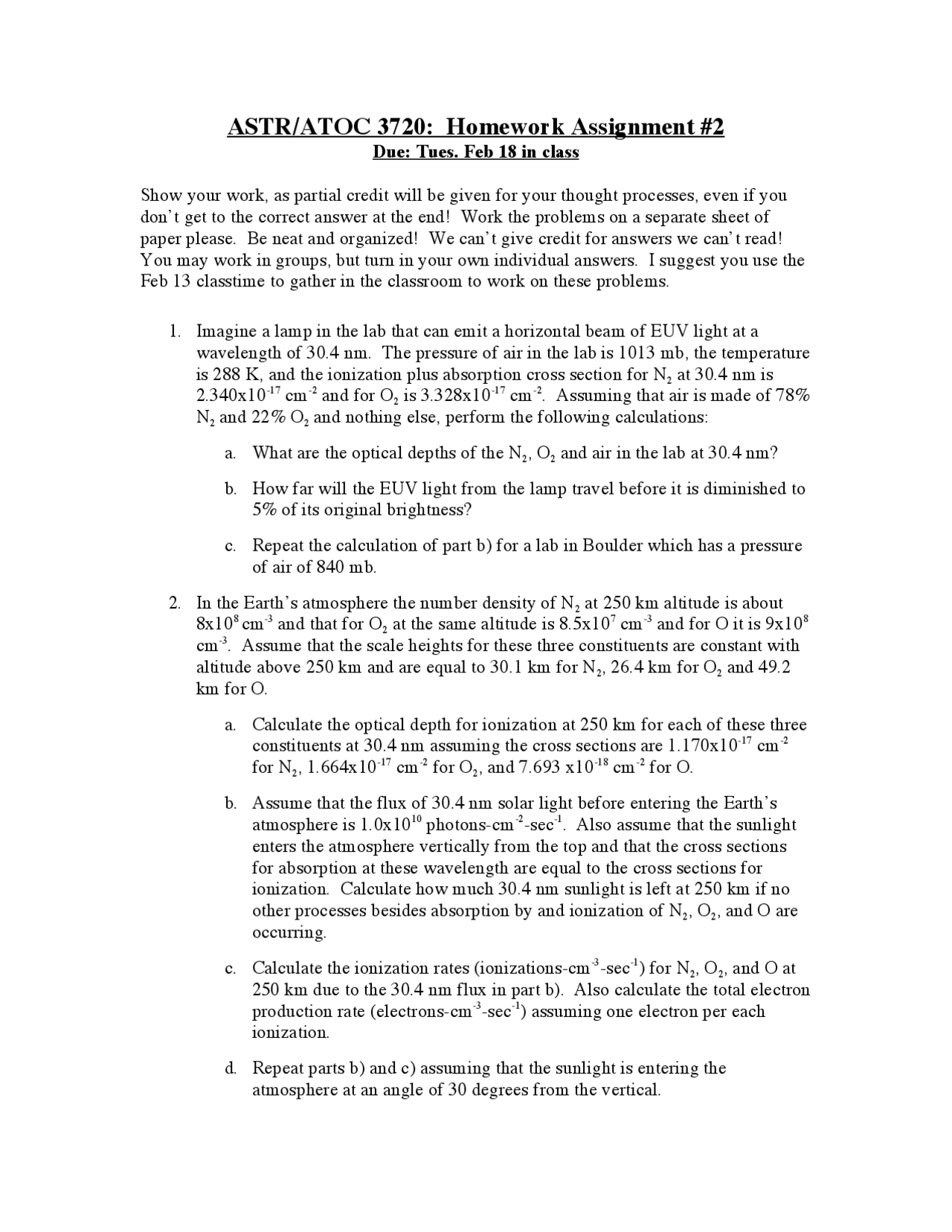 Assignment 2 Questions Planets And Their Atmospheres Astr 3720