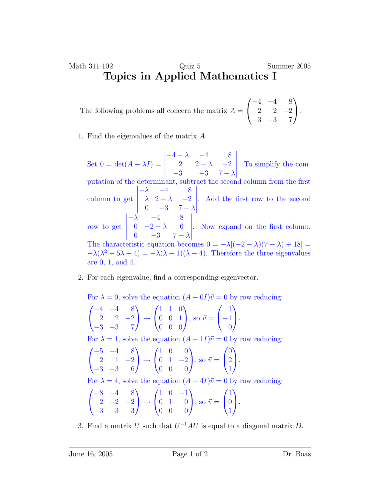 5 Questions with Solution of Applied Mathematics I - Quiz 5 | MATH 311 ...