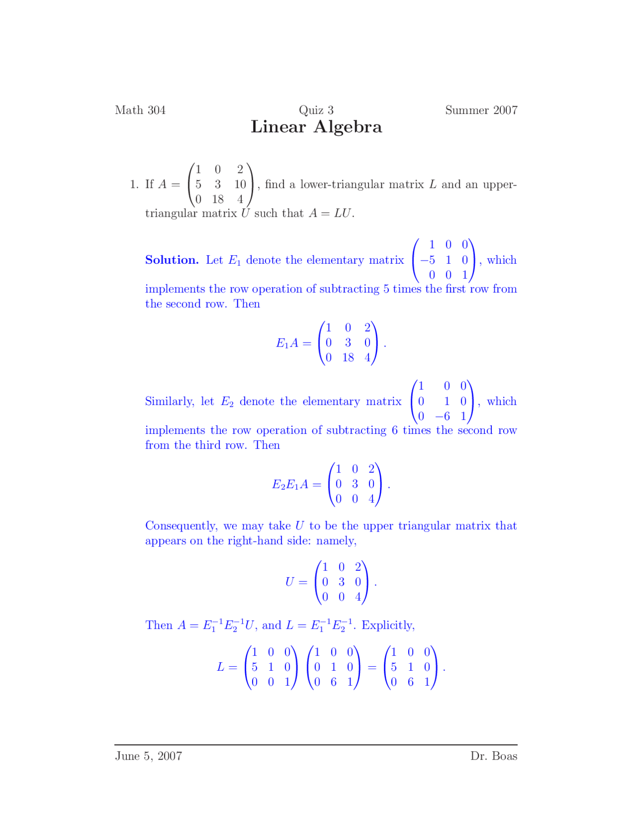 2 Questions With Solutions On Matrix In Linear Algebra Quiz Math