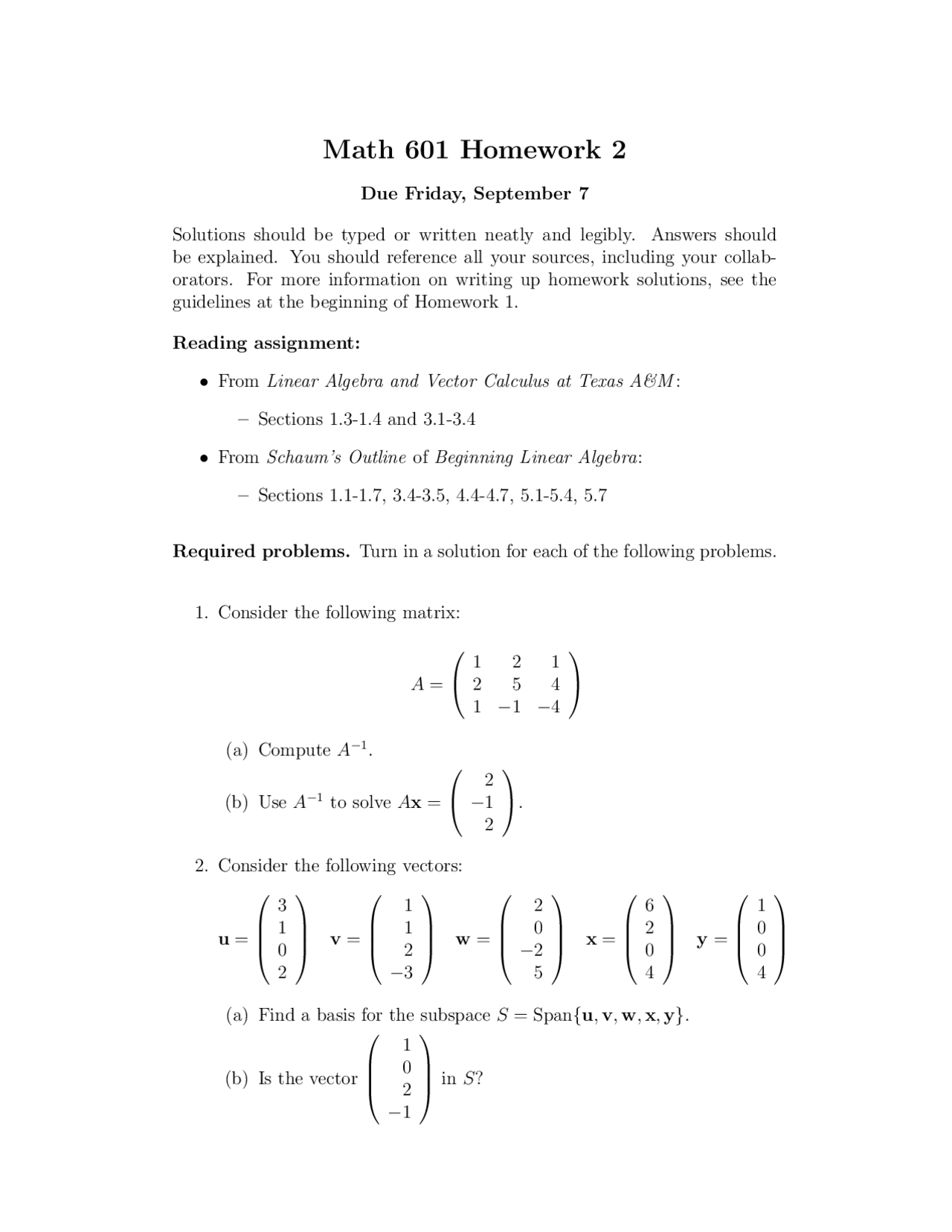 Homework 2 For Methods In Applied Mathematics I Math 601 Docsity