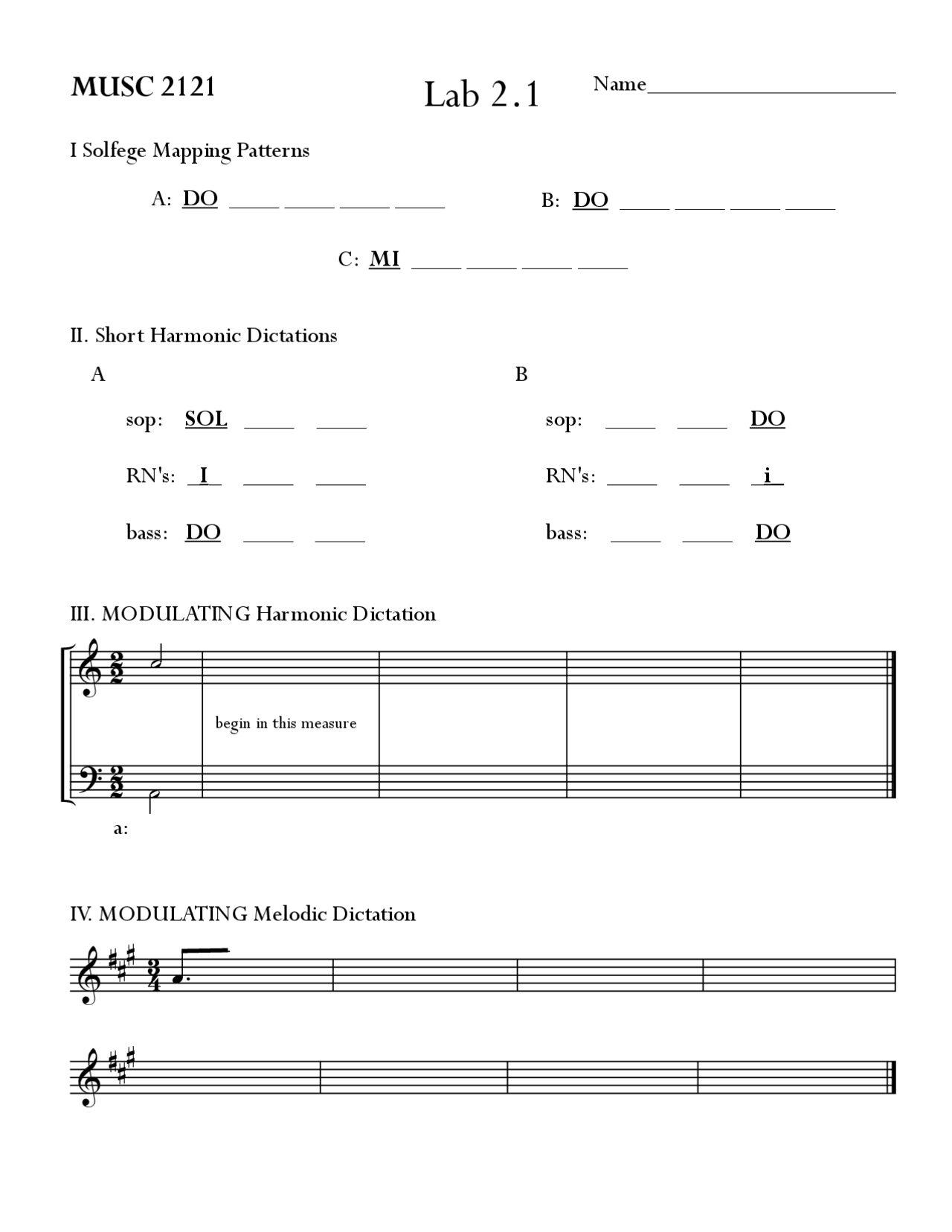 Practice Questions - Aural Skills Lab, Semester 3 | MUSC 2121 - Docsity