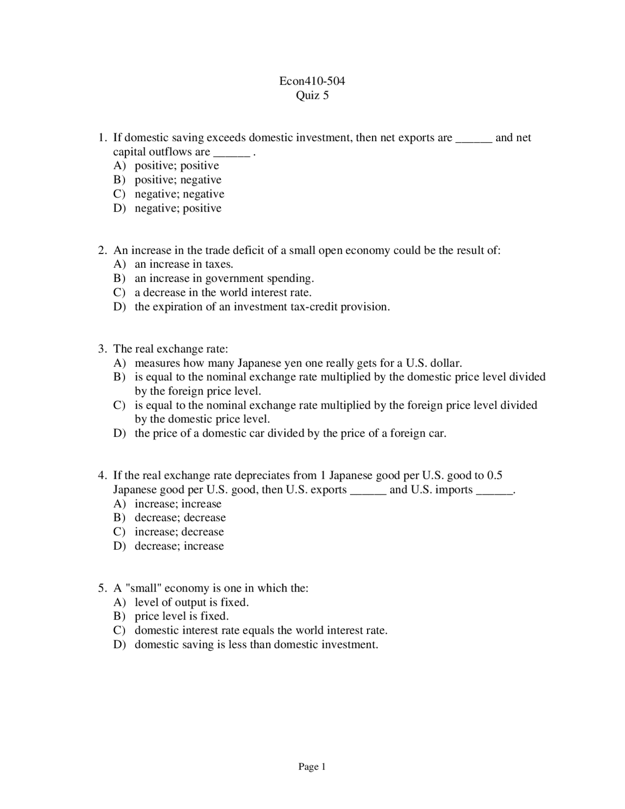 5 Solved Problems On Domestic Investment Quiz 5 Econ 410 Docsity