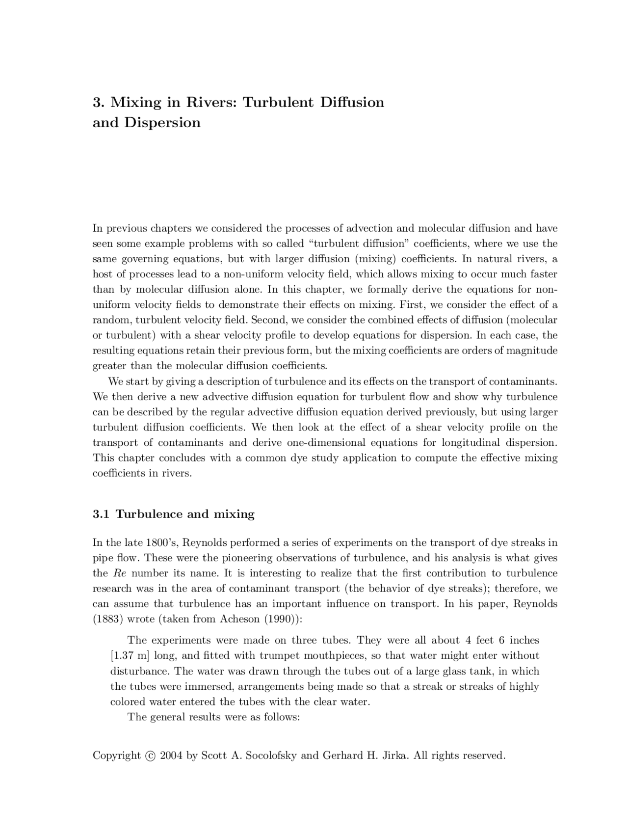 Notes On Mixing In Rivers Turbulent Diffusion And Dispersion Cven