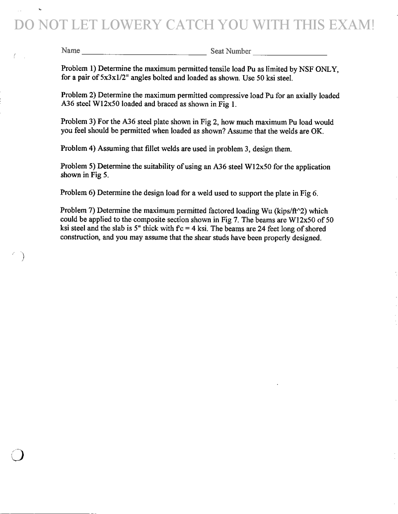 7 Problems In Exam On Structure Steel Design Cven 446 Docsity