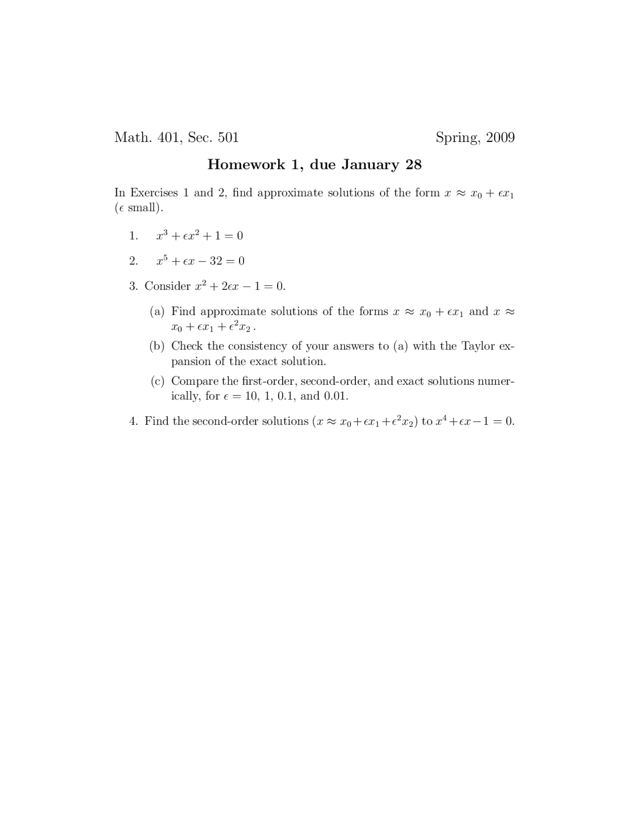 Problem Set 1 Advanced Engineering Mathematics Math 401 Docsity