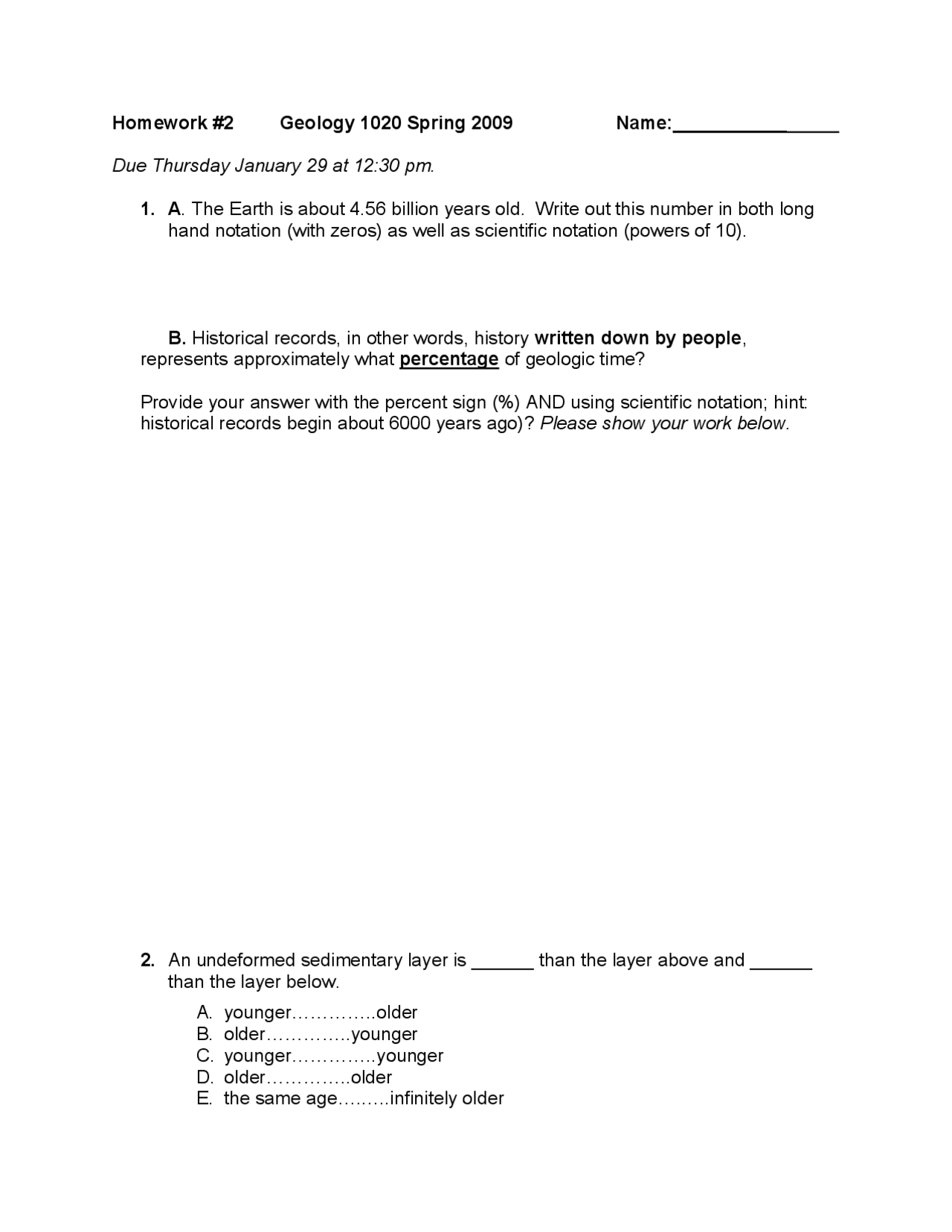 Practice Homework 2 Introduction To Earth History Geol 1020 Docsity