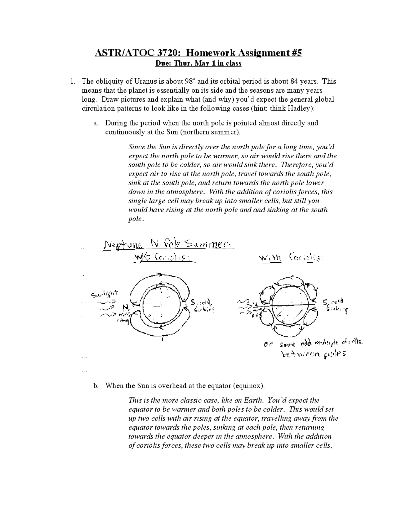 Homework Assignment 5 Solutions Planets And Their Atmospheres Astr