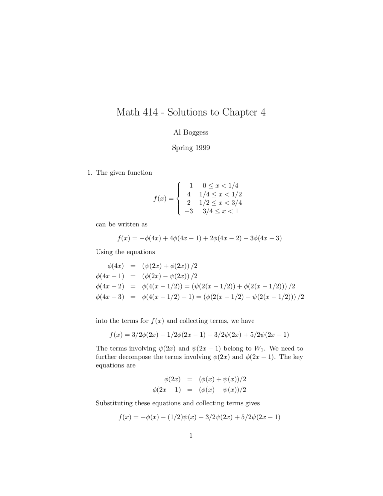 Study Note - Fourier Series Wavelet | MATH 414 - Docsity