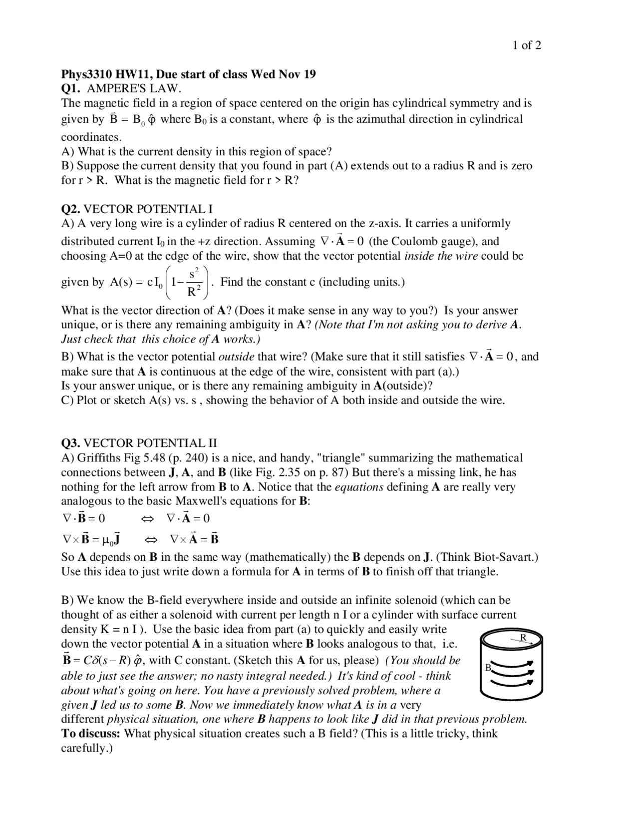 Homework 11 For Principles Of Electricity And Magnetism 1 Phys 3310