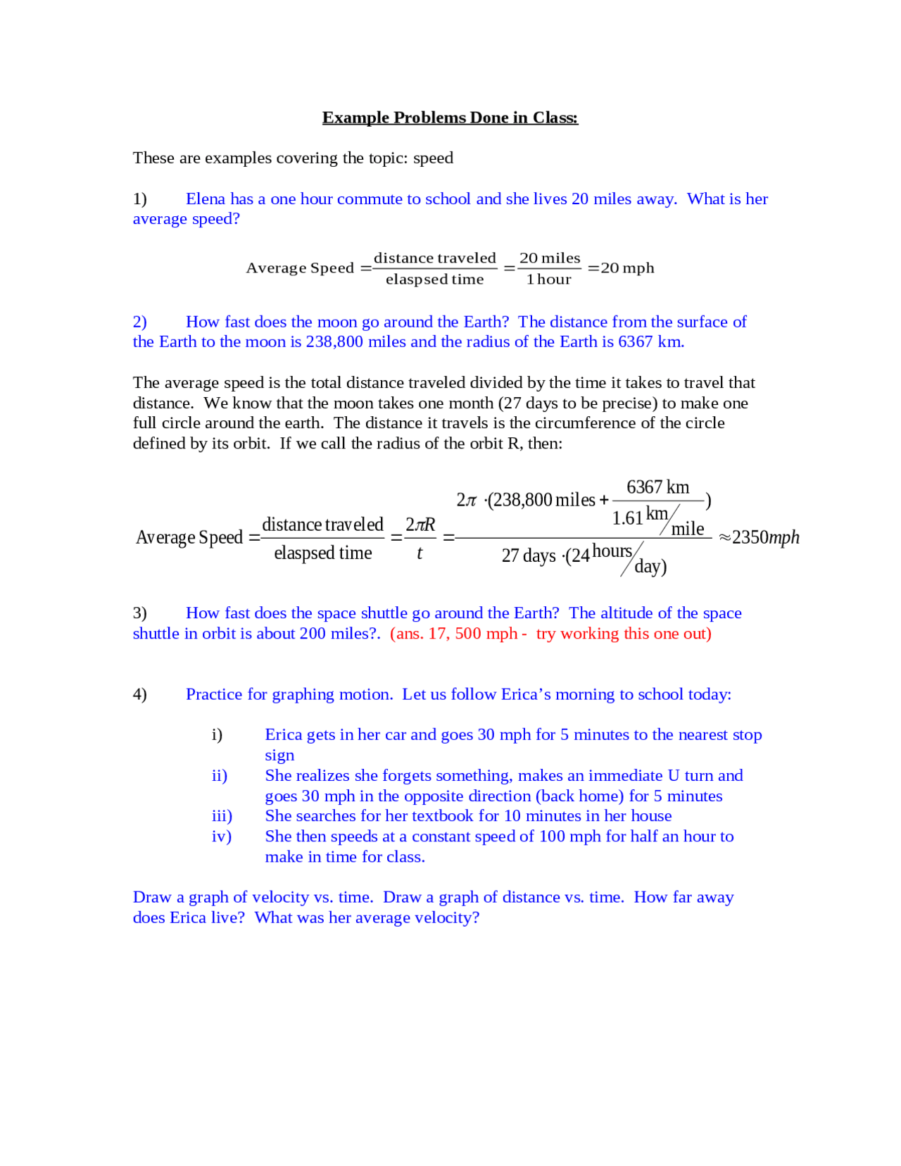 4 Problems On The Speed And The Distance Phys 103 Docsity