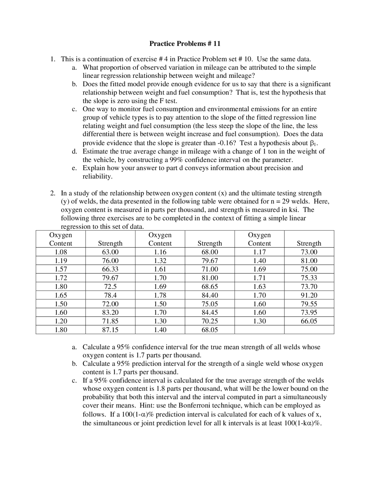 Practice Problems 11 Applied Statistics For Engineers And Scientists Stat 541 Docsity