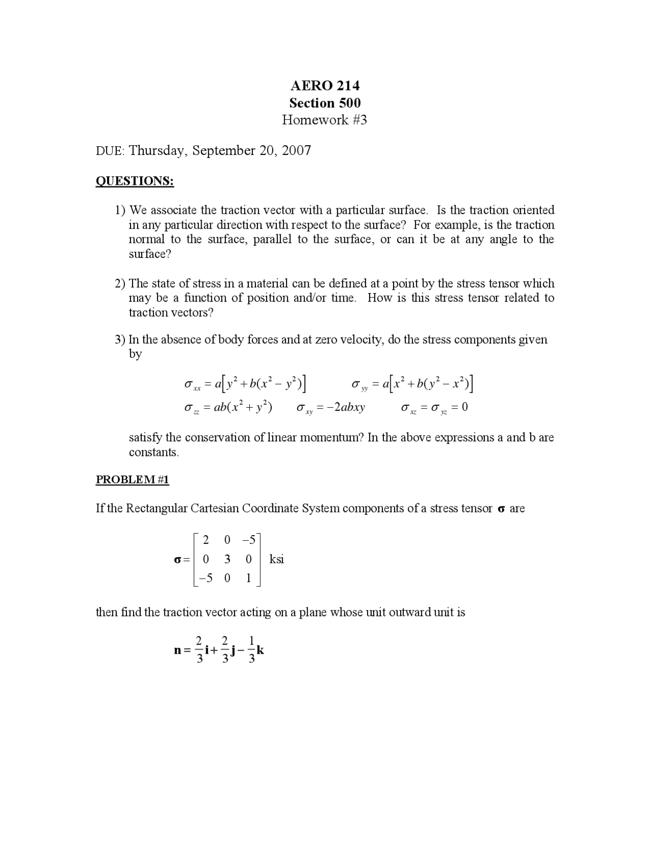 Homework 3 Questions Aerospace Engineering For Honors Aero 214