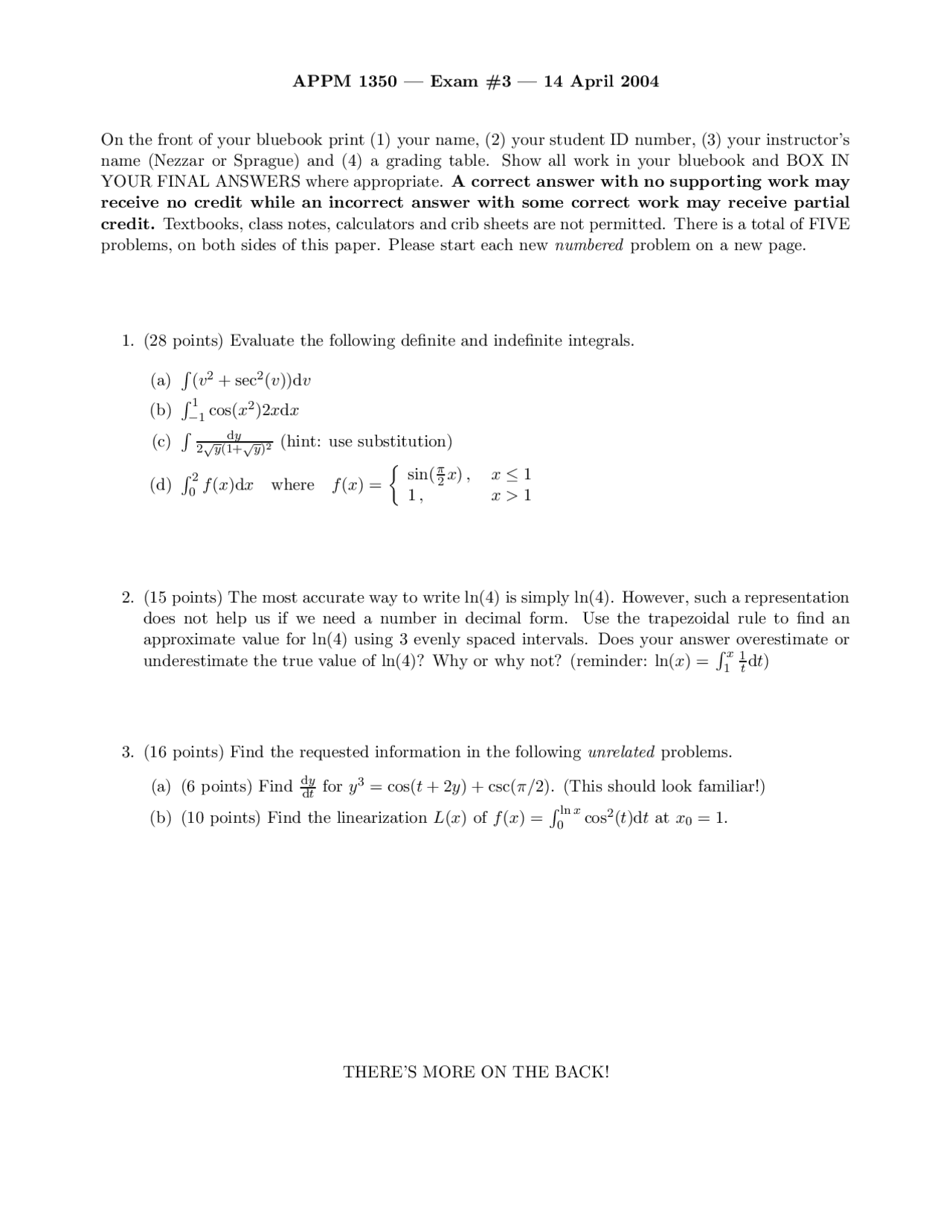 Calculus 1 For Engineers Exam 1 Problems Appm 1350 Docsity