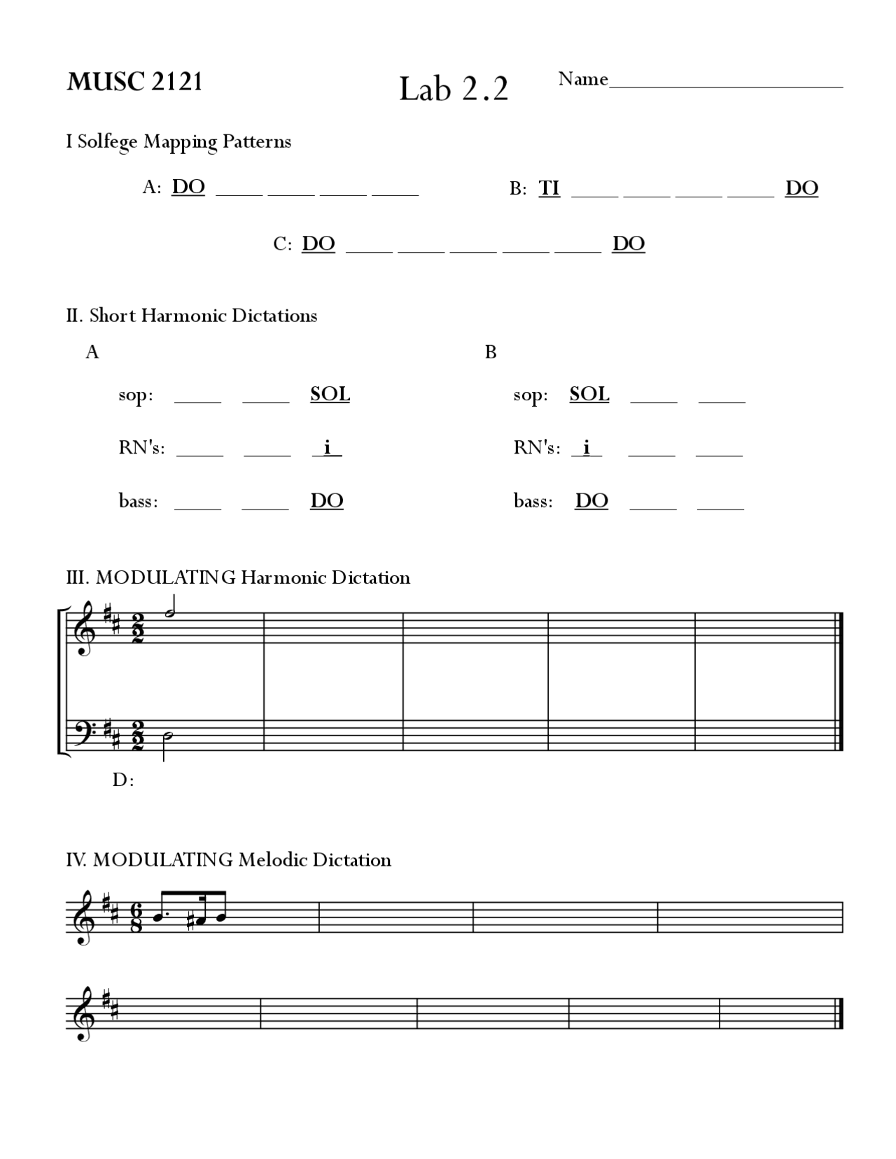 Solfege Mapping Patterns, Short Harmonic Dictations - Aural Skills Lab ...
