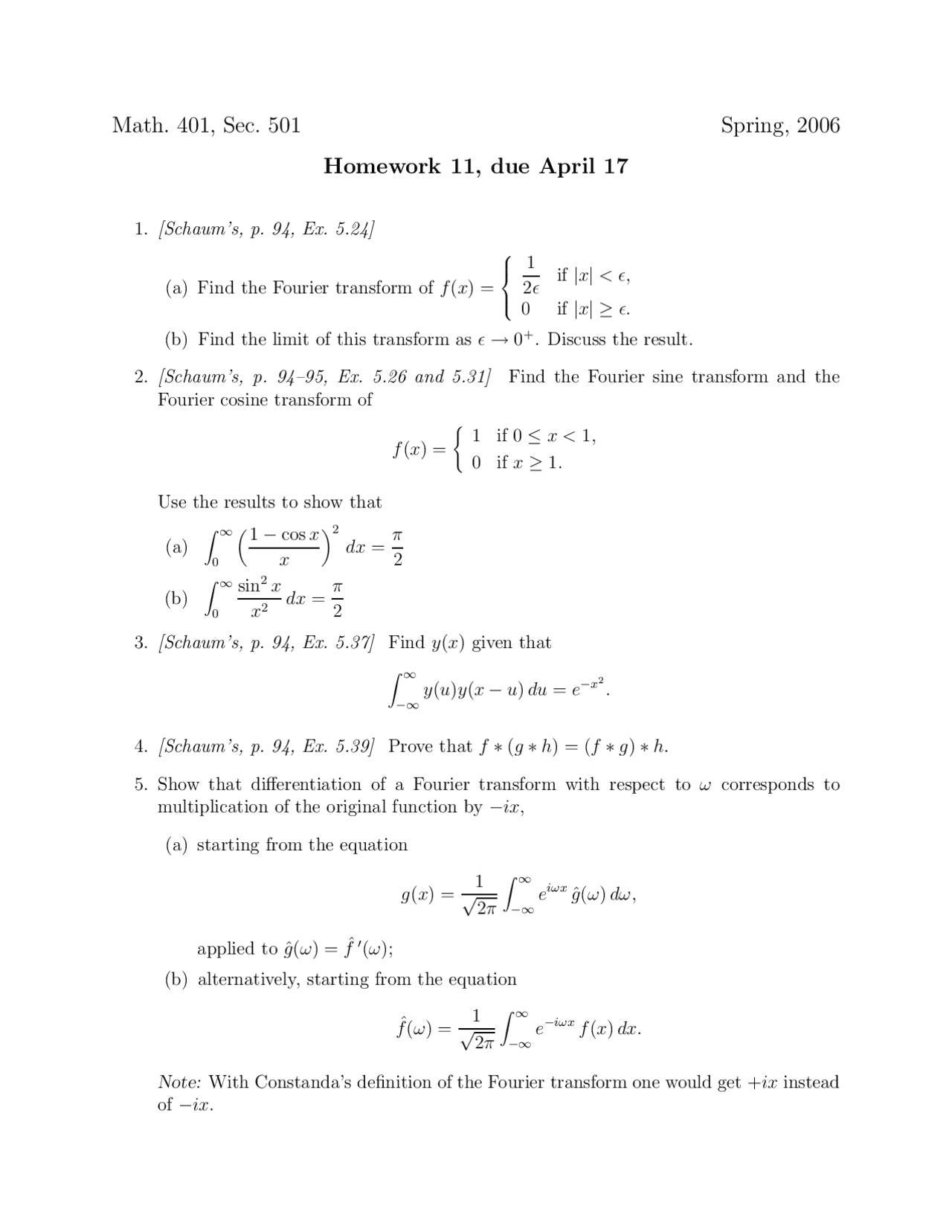 Homework 11 Spring 2006 Advanced Engineering Mathematics Math 401