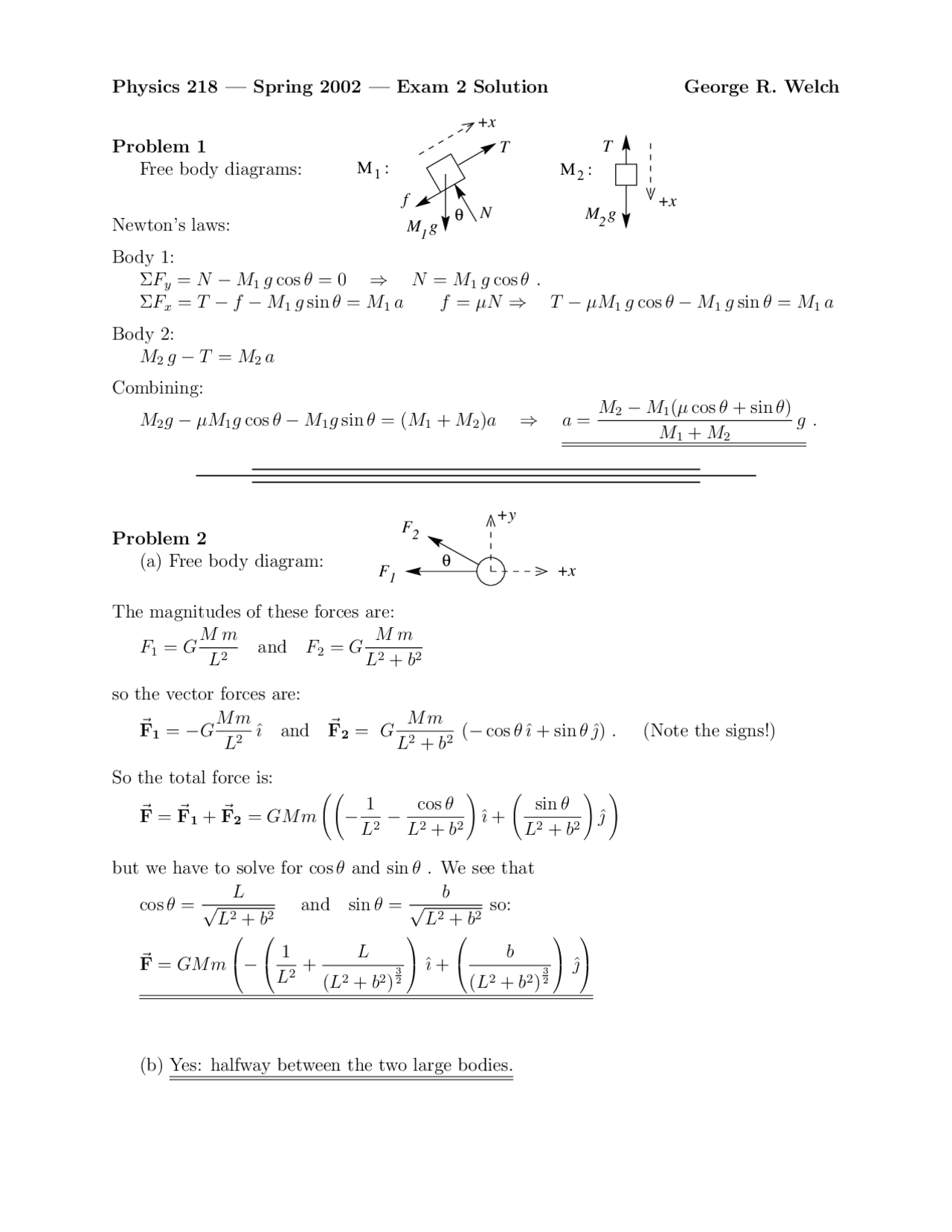 Exam 2 Questions, Newton’s Law - Mechanics | PHYS 218 - Docsity
