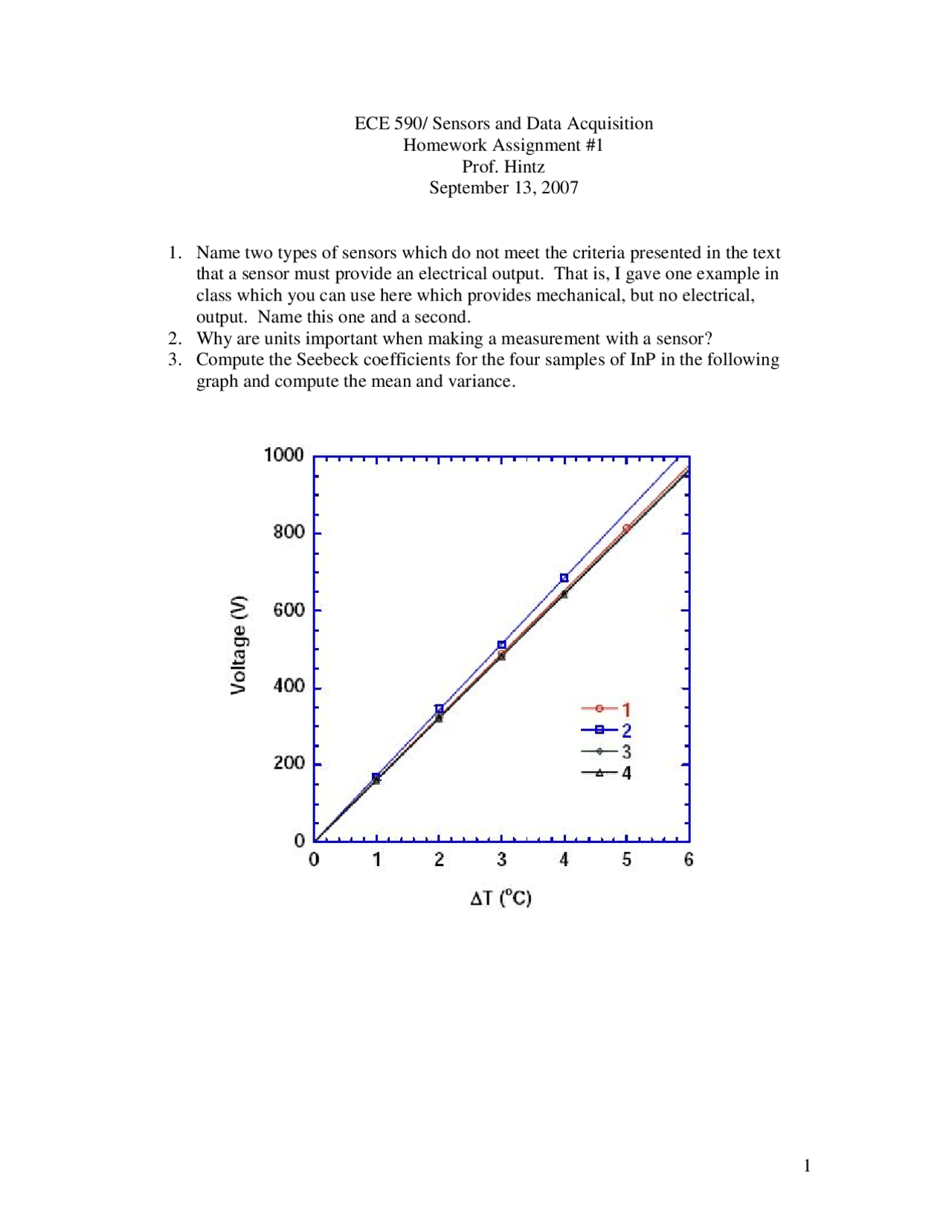 Sensors And Data Acquisition Homework 1 2007 Ece 590 Docsity