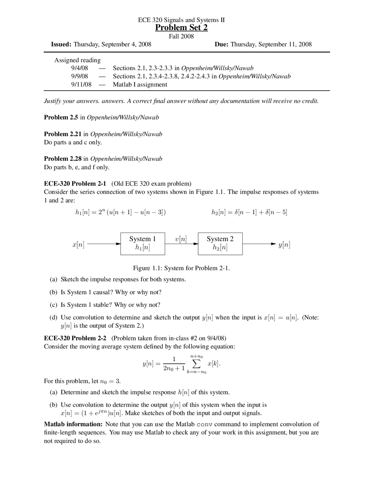 5 Problems On Signals And Systems Ii Assignment 2 Ece 320