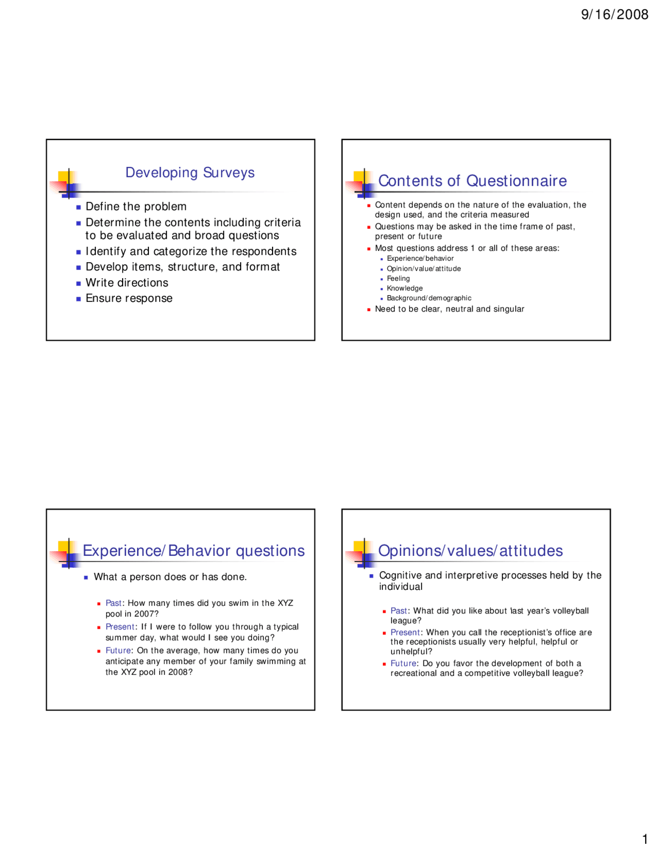 Developing Surveys Lecture Slides Rpts 336 Docsity