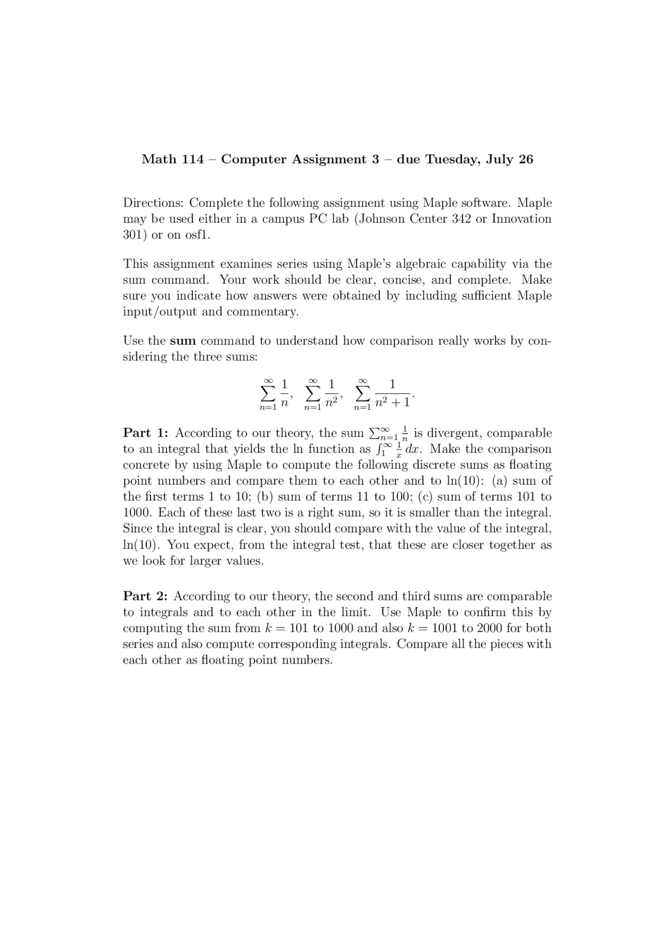 Assignment 3 On Using Of Maple Software Math 114 Docsity