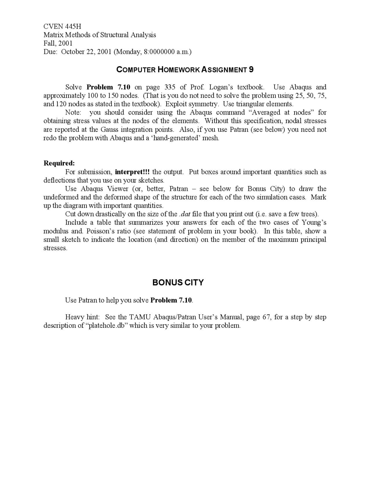 Matrix Methods Of Structural Analysis Assignment 9 Cven 445 Docsity
