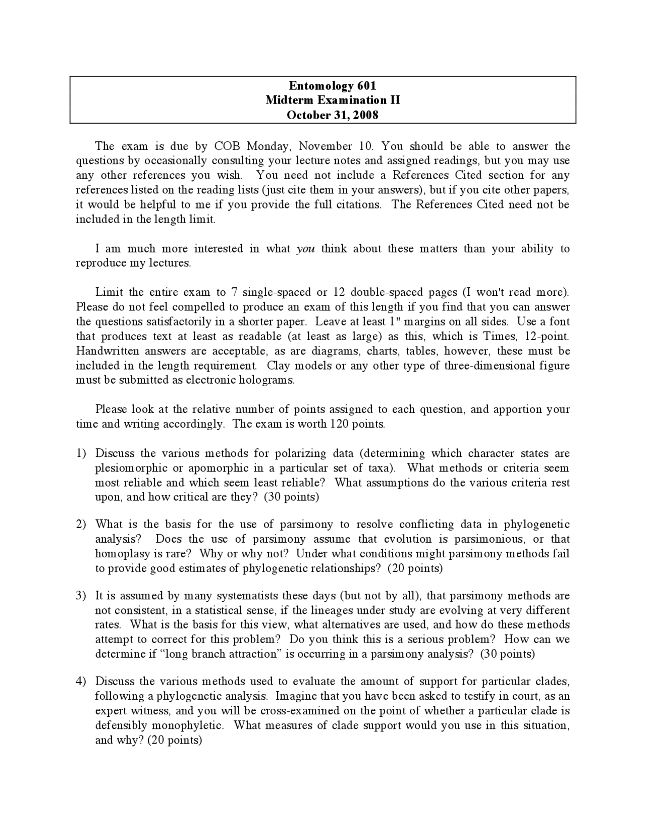 Introduction Of Systematic Entomology Exam 2 Ento 601 Docsity