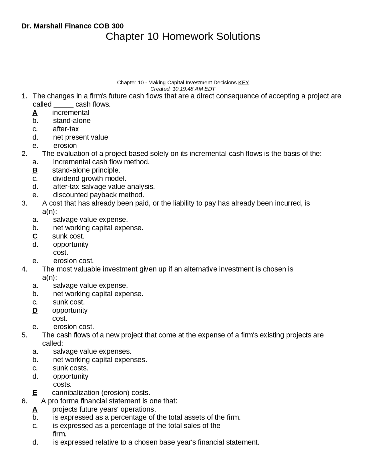 Making Capital Investment Decision - Homework 10 | COB 300A ...