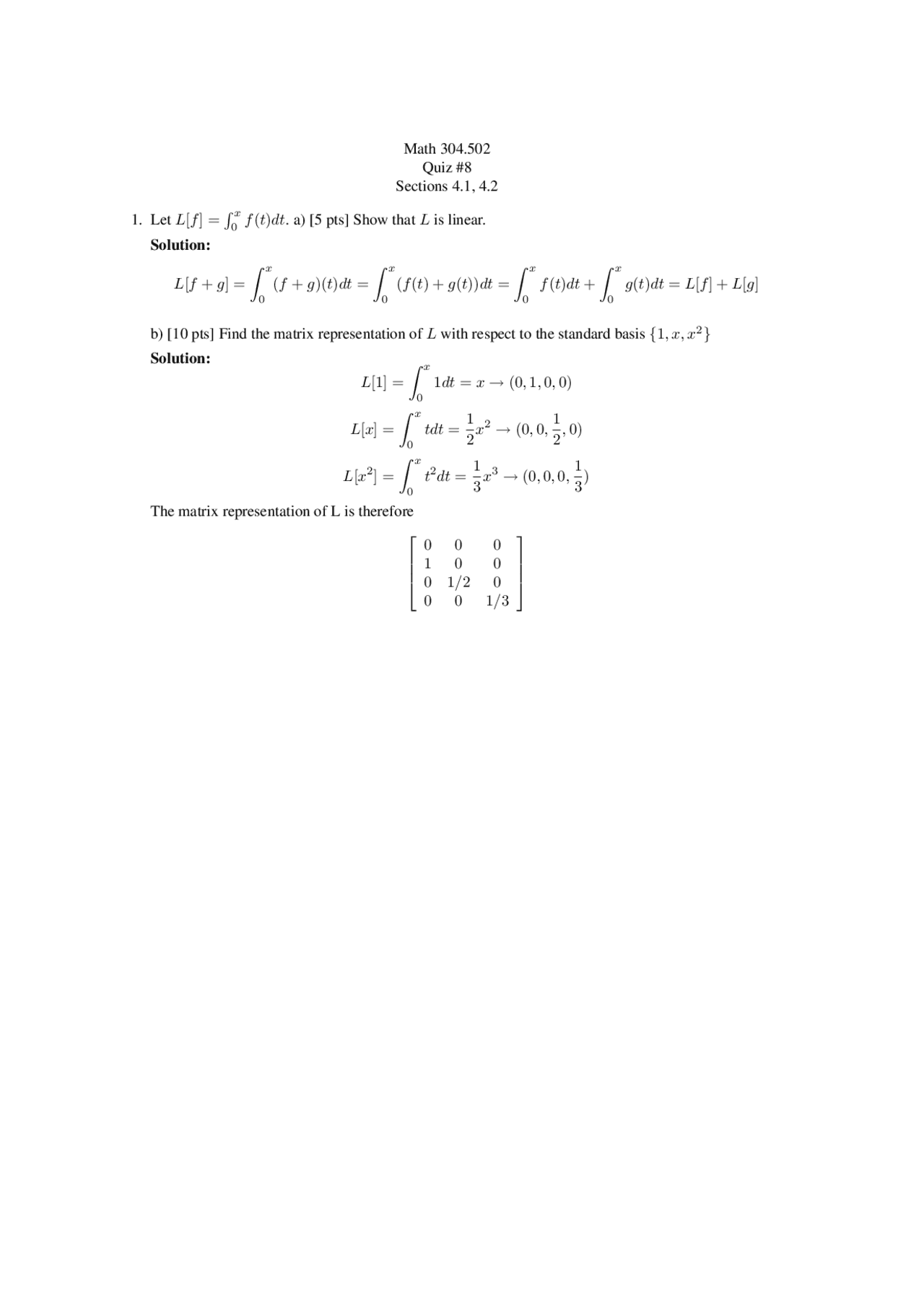 Questions With Resolution Of Linear Algebra Quiz 8 Math 304 Docsity
