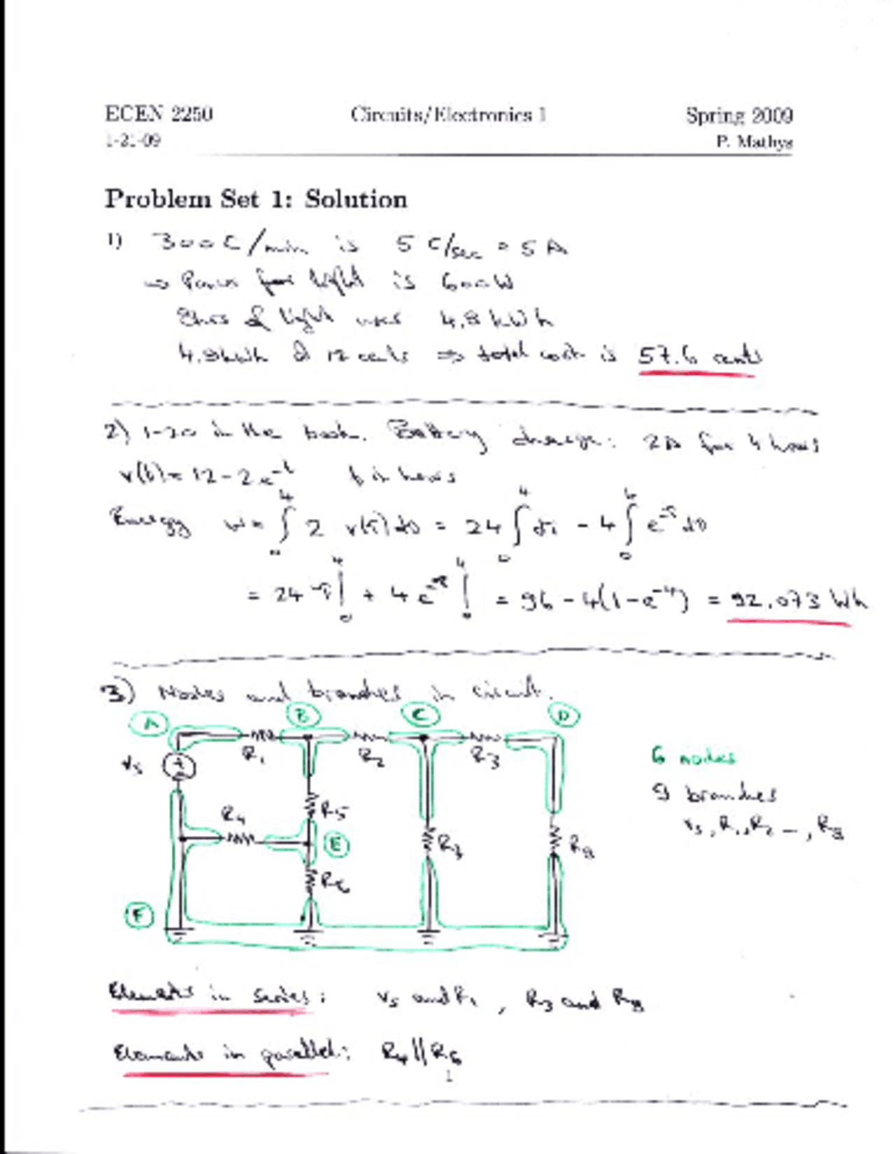 Problem Set 1 With Solutions Introduction To Circuits And Electronics