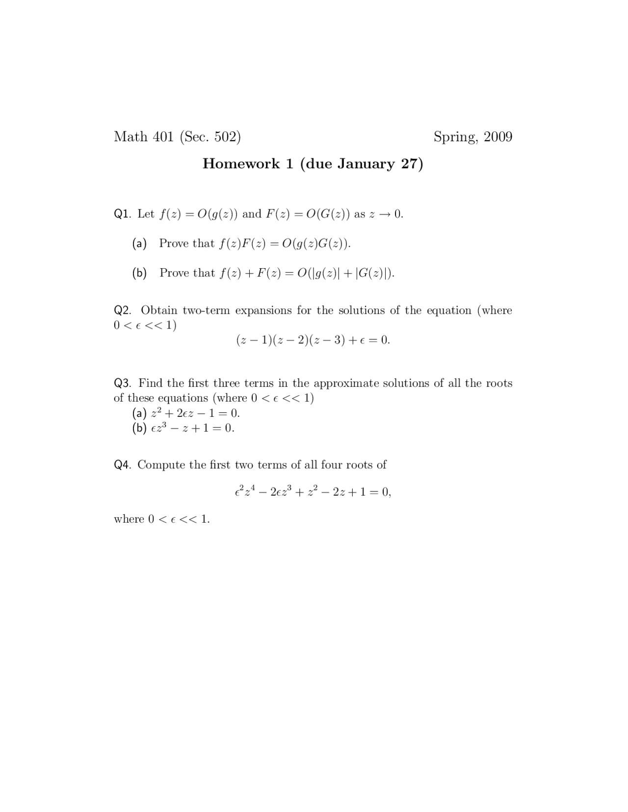 Homework 1 Spring 2009 Advanced Engineering Mathematics Math 401