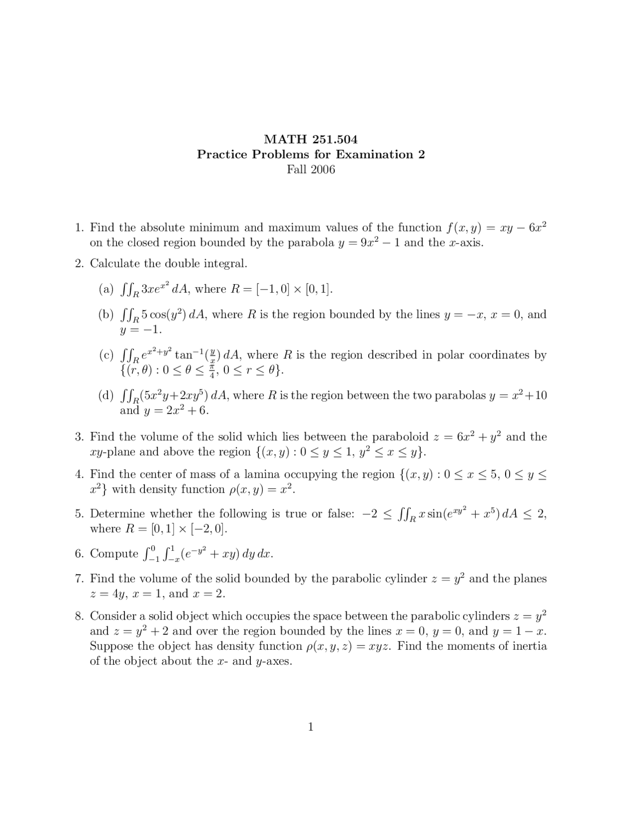 Practice Exam With Solutions Honors Engineering Math Iii Math 251