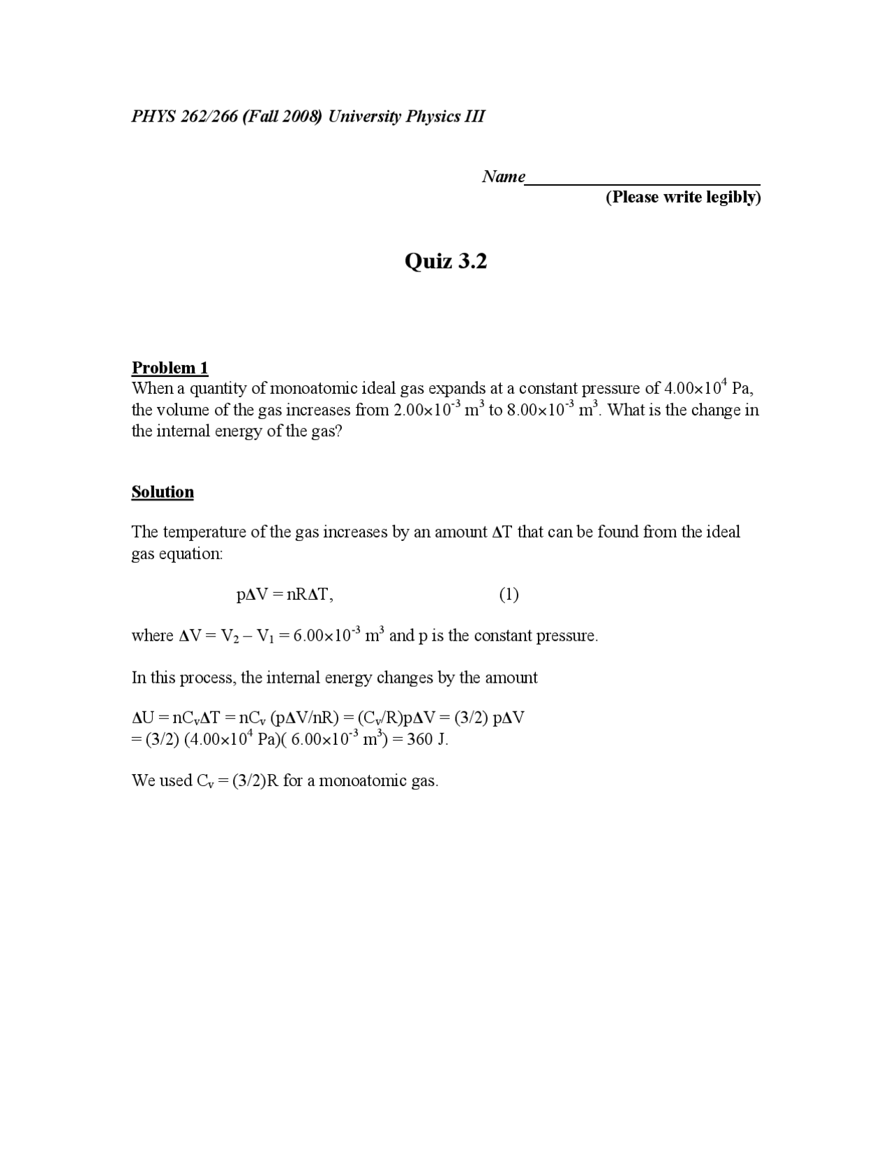 1 Problem on University Physics III with Solution - Quiz 1 | PHYS 262 - Docsity