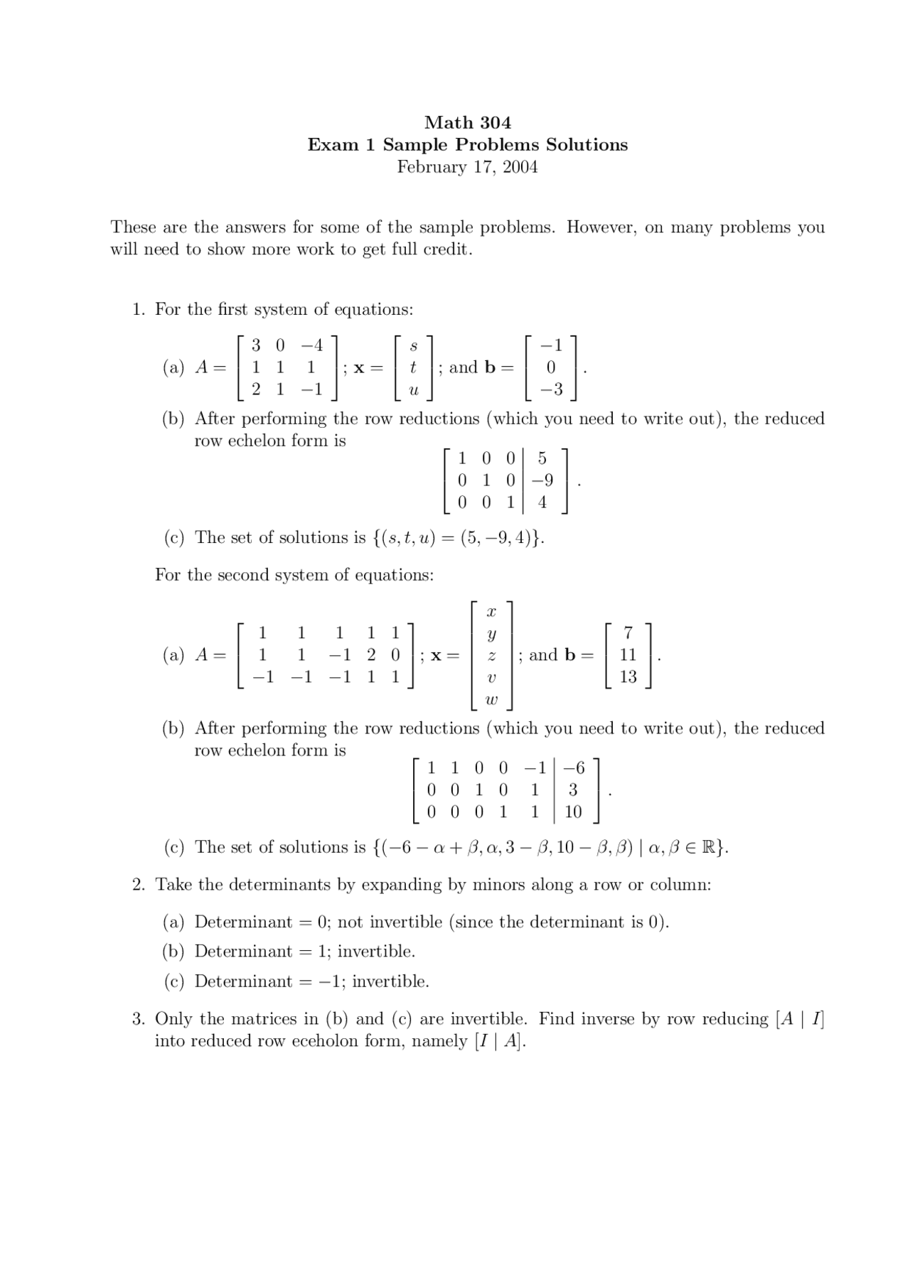 7 Questions with Solution of Linear Algebra - Exam 1 | MATH 304 | Exams ...