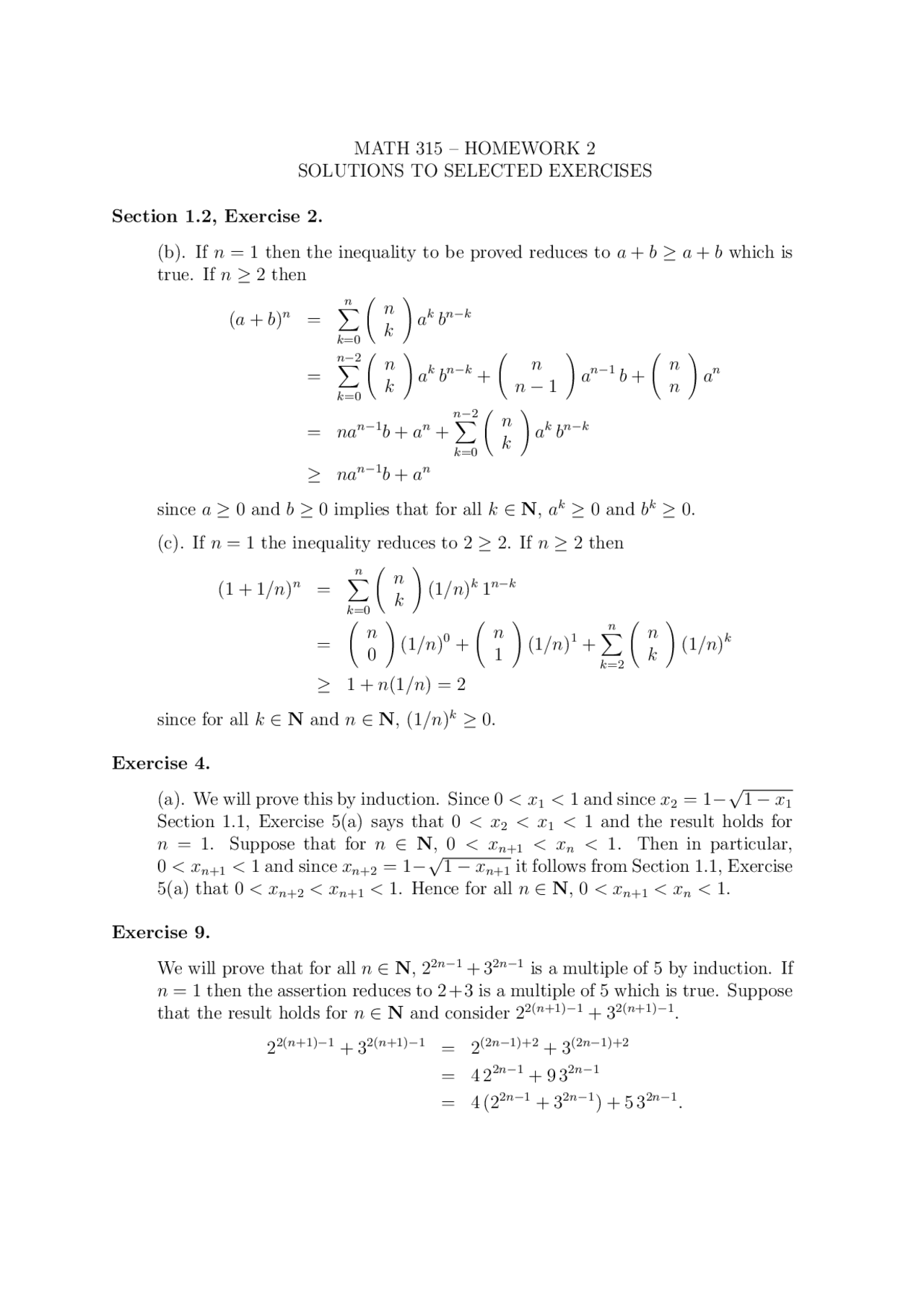 Solutions To Selected Exercises On Advanced Calculus I Homework 2