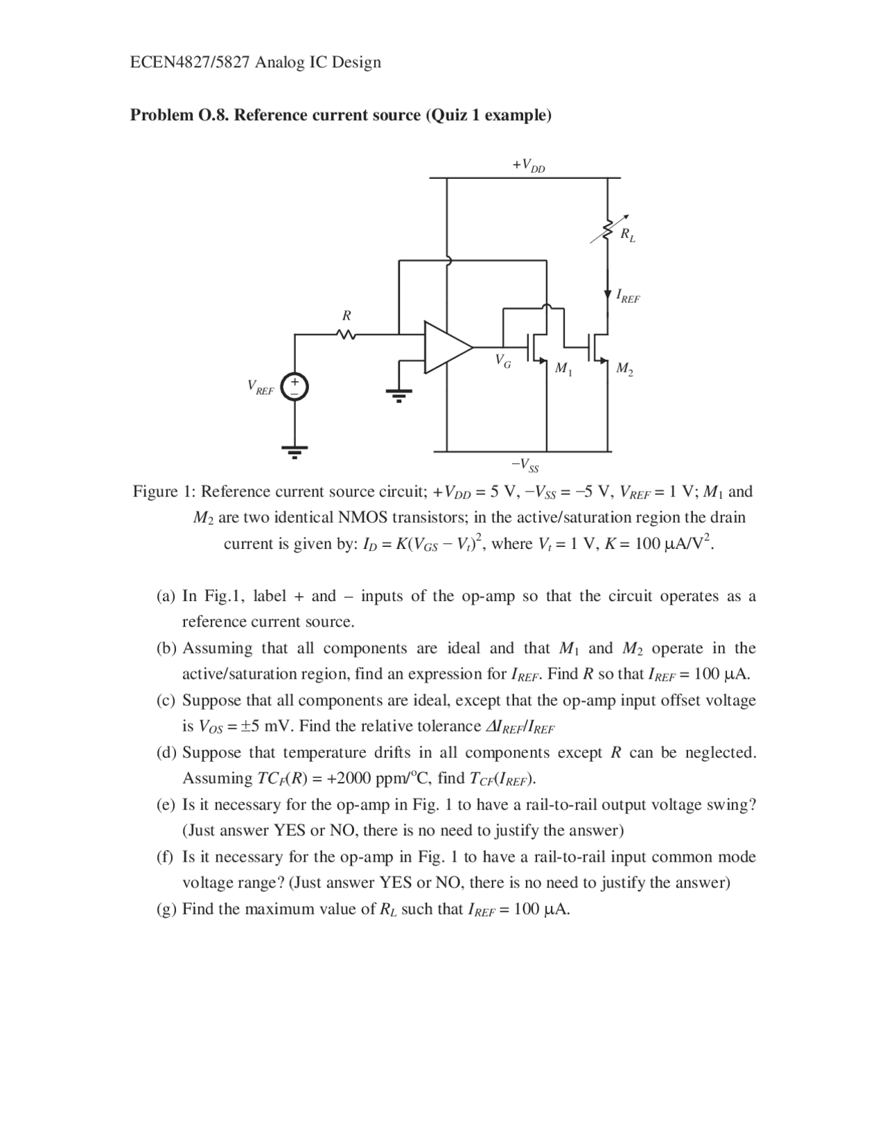 Quiz 1 For Reference Current Source Analog Ic Design Ecen 4827 Docsity