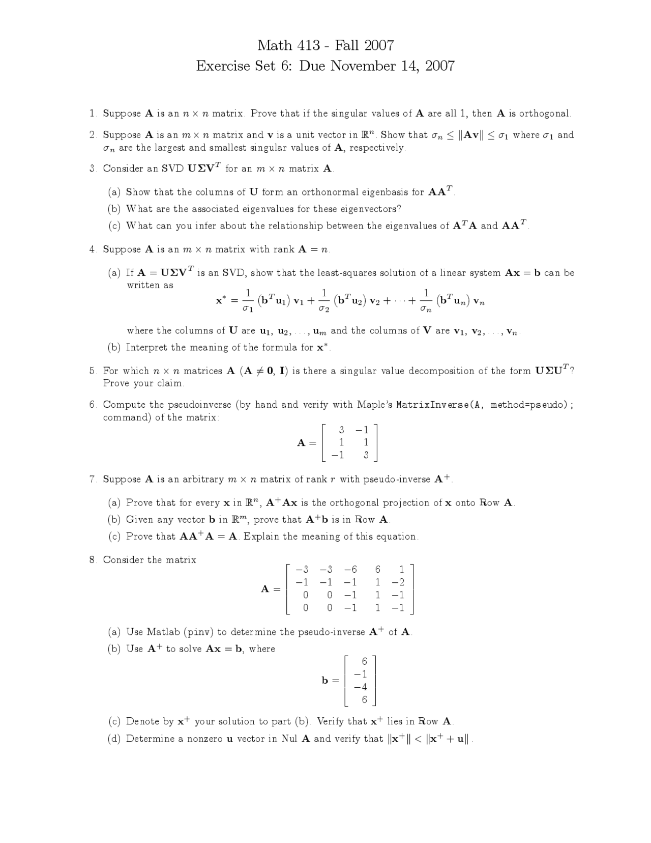 8 Questions On Modern Applied Mathematics I Math 413 Docsity