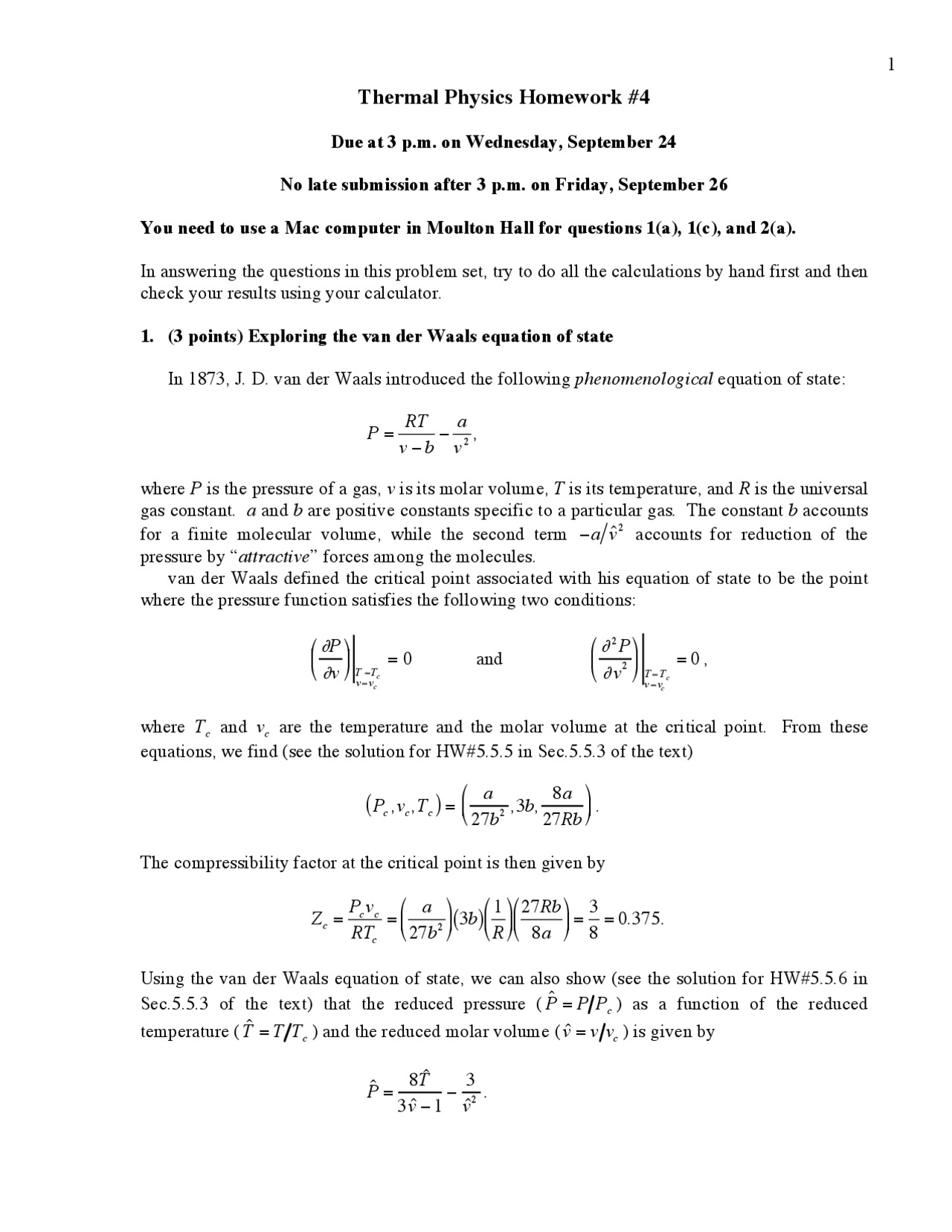 Homework Questions on Thermal Physics | PHY 325.00 - Docsity