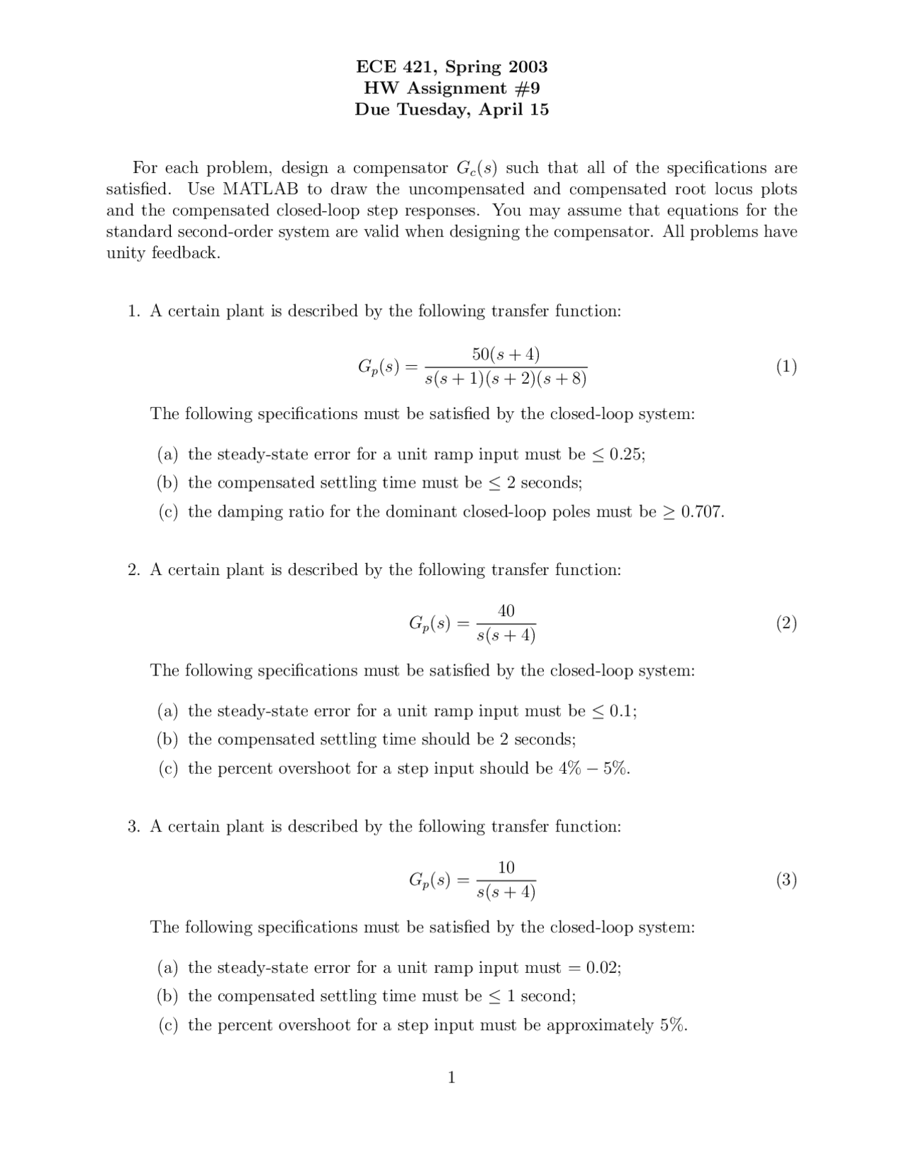 6 Problems On Classical System And Control Theory Homework 6 Ece