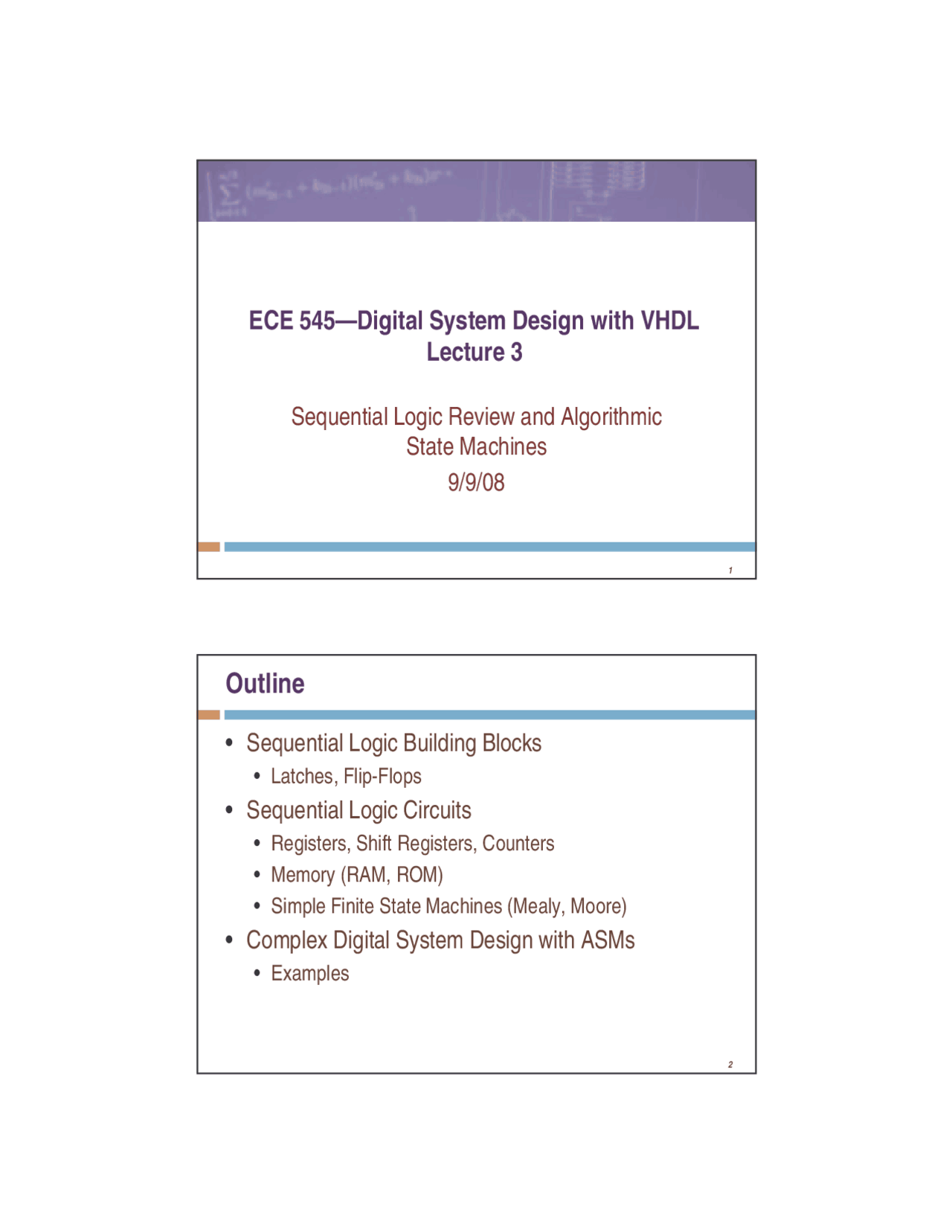 Sequential Logic Review And Algorithmic State Machines Lecture Slides Ece 545 Docsity