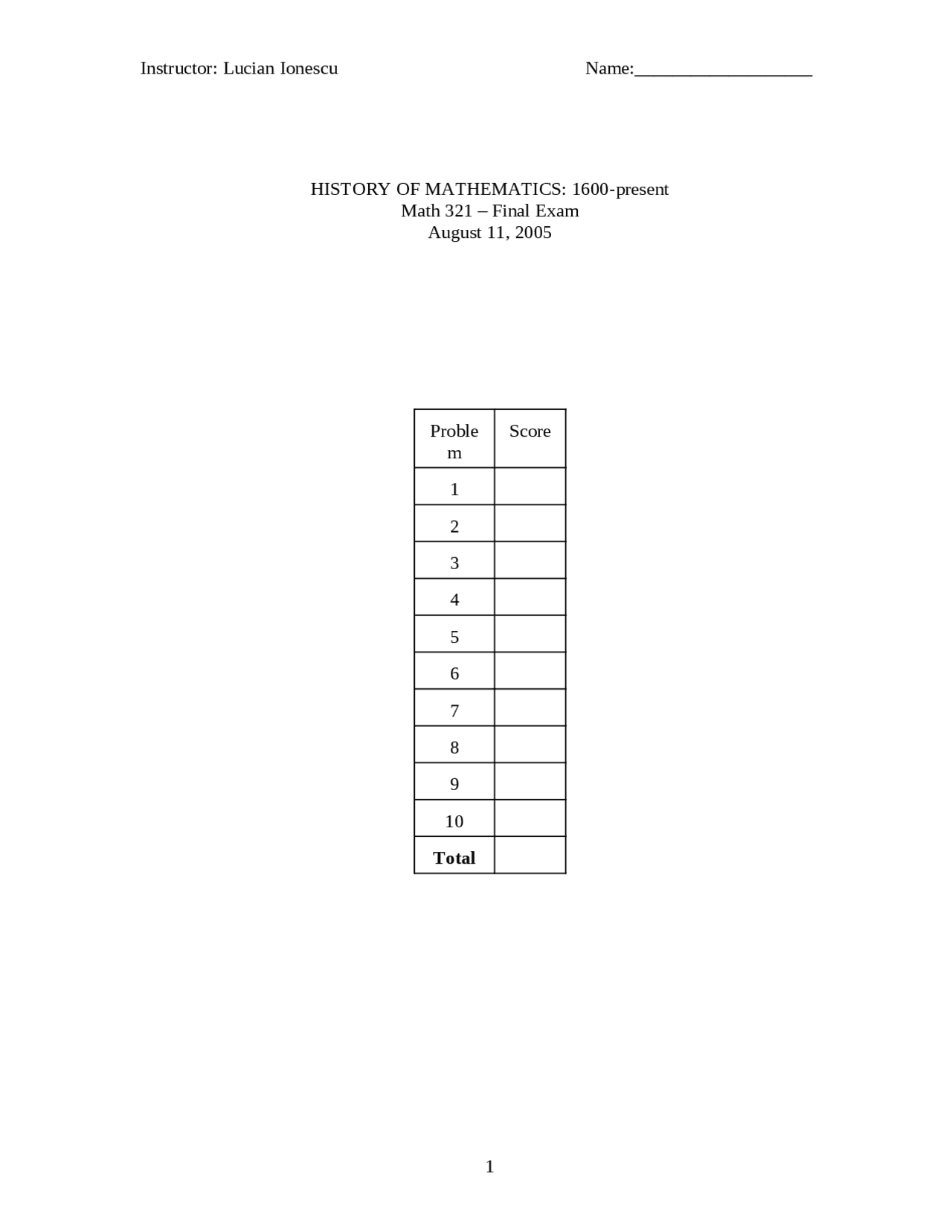 10 Questions in Final Exam for History of Mathematics | MAT 320.00 ...