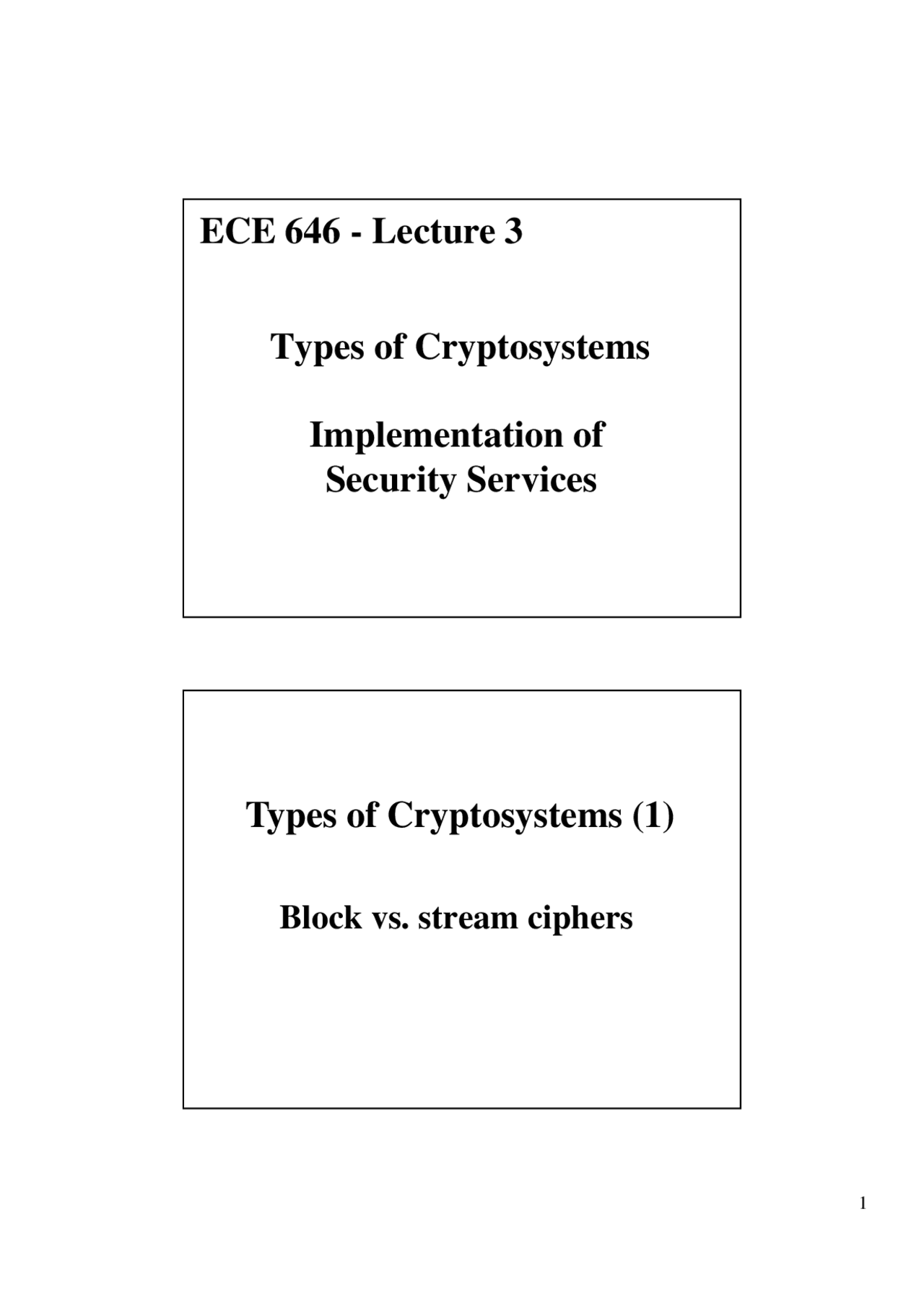 Types Of Cryptosystems Implementation Of Security Services Ece 646 Docsity