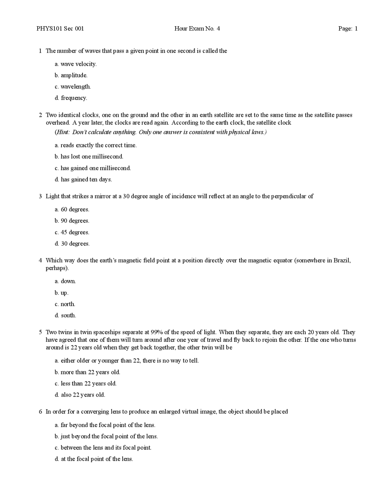 38 Solved Questions On Wave Frequency Exam 4 Phys 101 Docsity